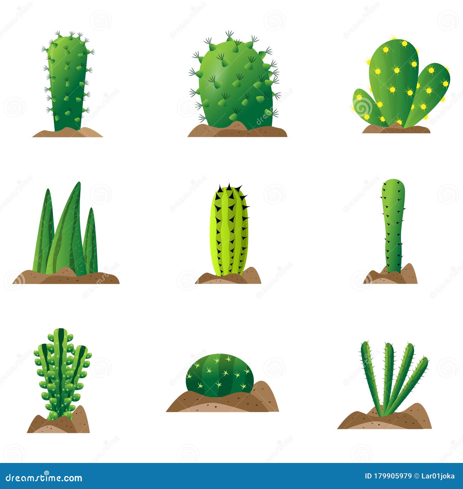 Set of cactus on ground stock vector. Illustration of isolated - 179905979
