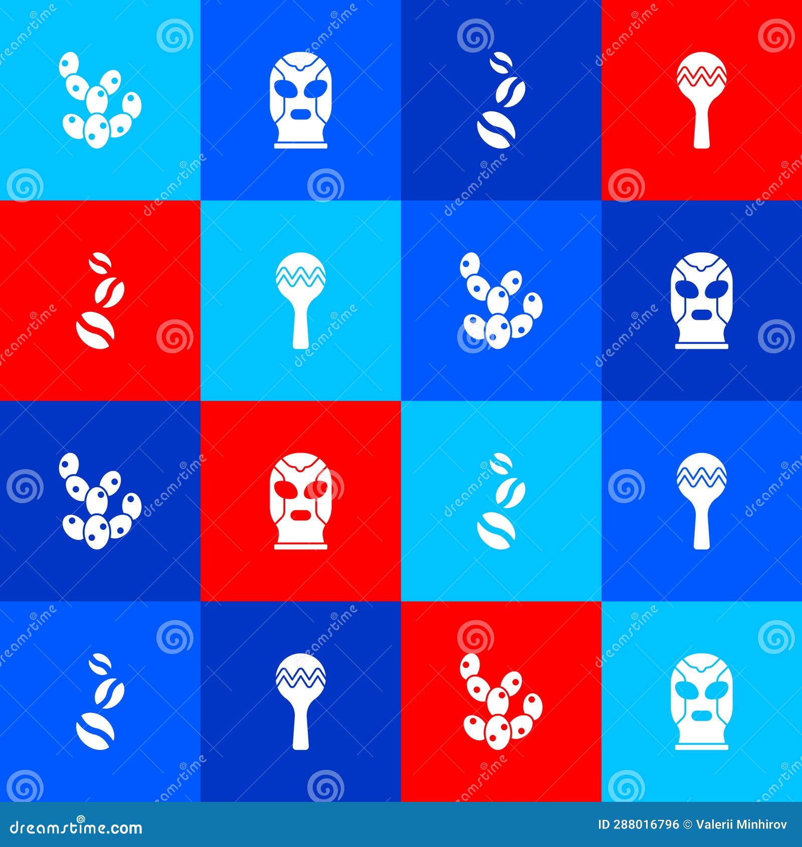 Set Cactus, Mexican Wrestler, Coffee Beans and Maracas Icon. Vector ...