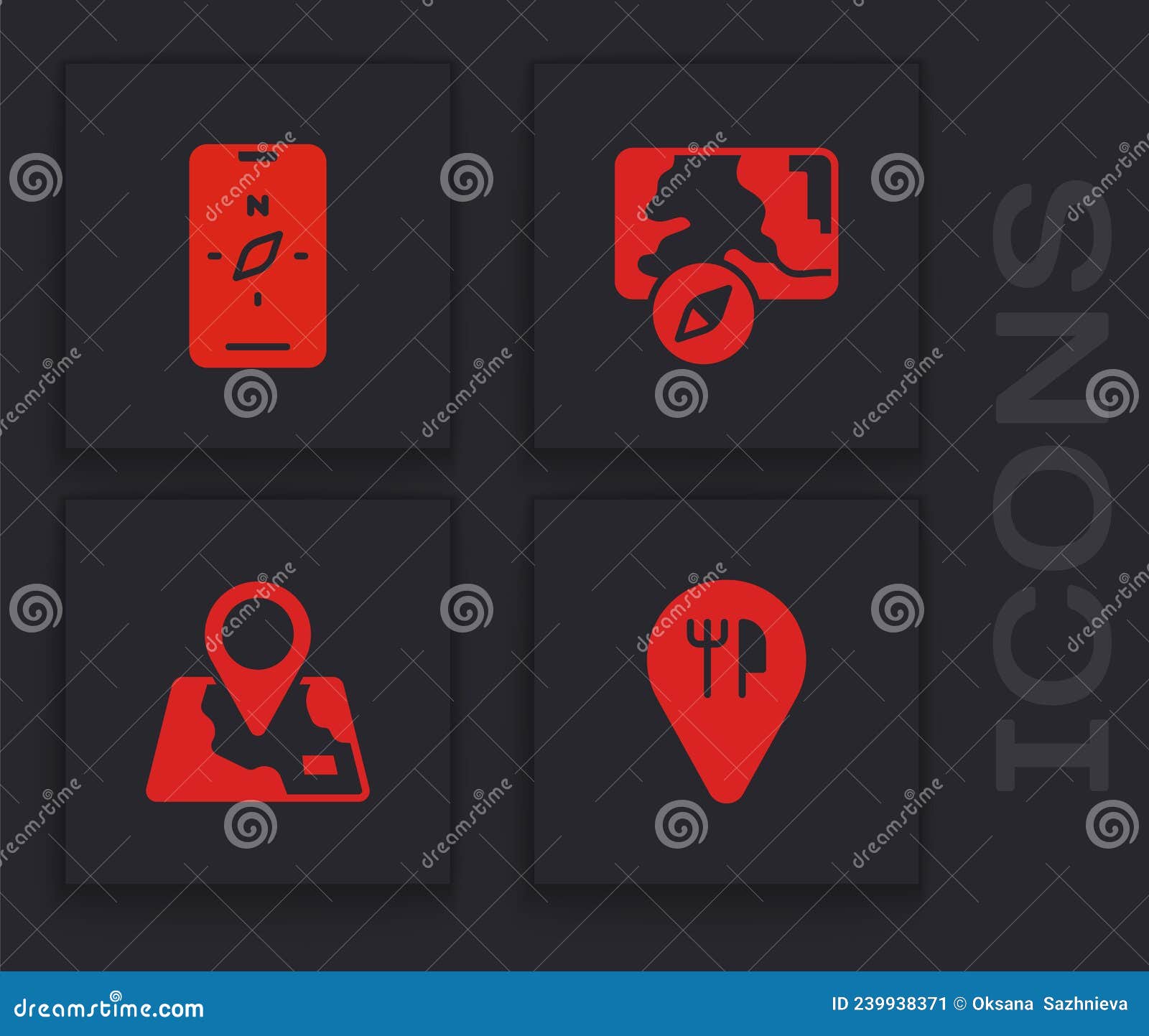 Set Cafe and Restaurant Location, Compass Mobile, City Map Navigation ...