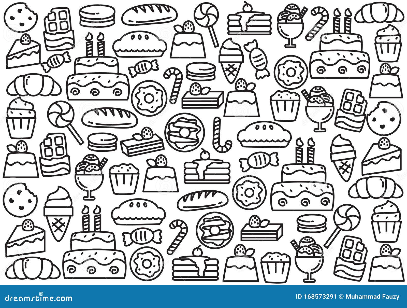 Set of Cake and Dessert Doodle Vector Illustration with Cute Design ...