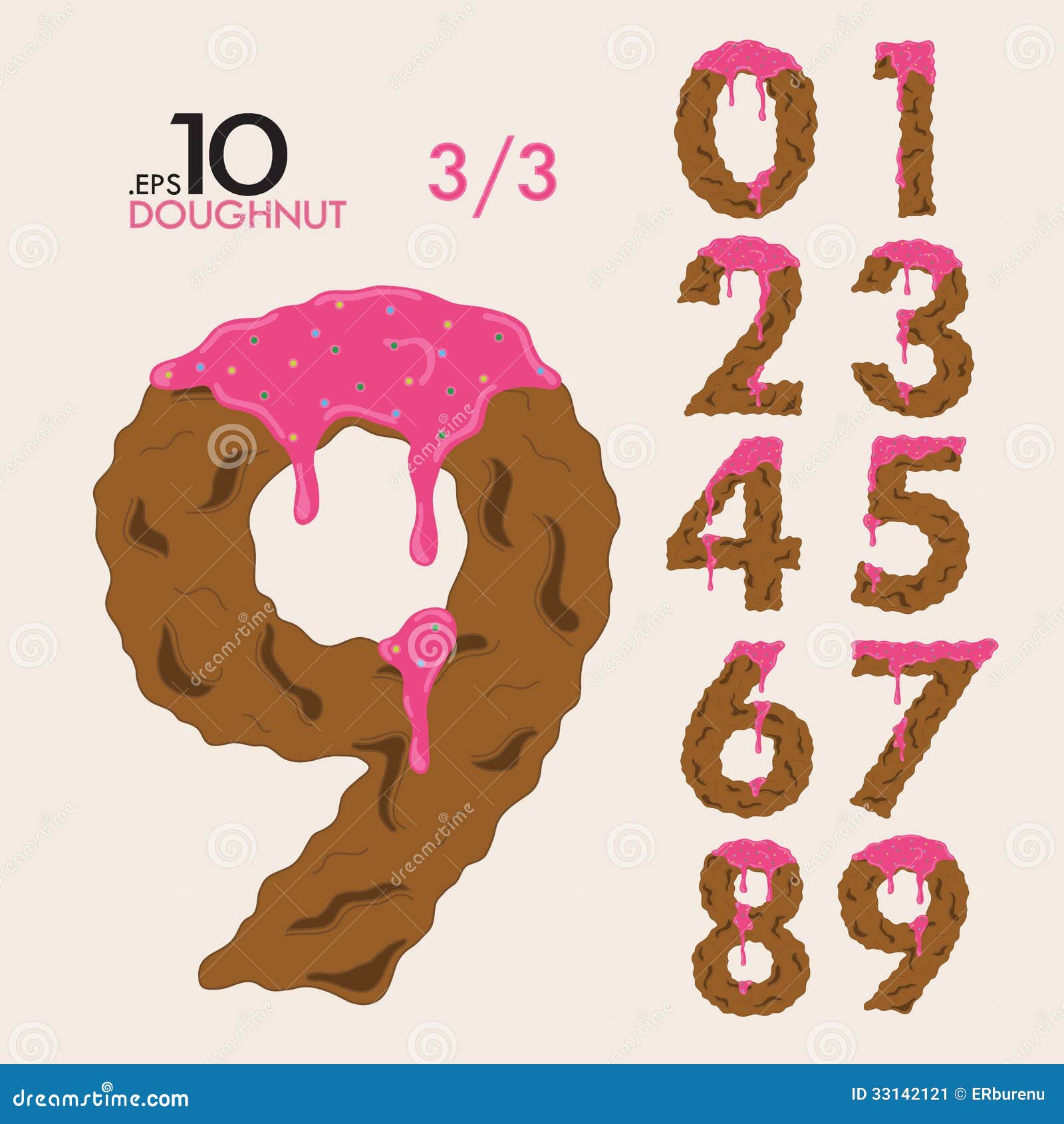 3-3 Set of Cake Doughnut Vector Numbers 0-9 Stock Vector - Illustration ...