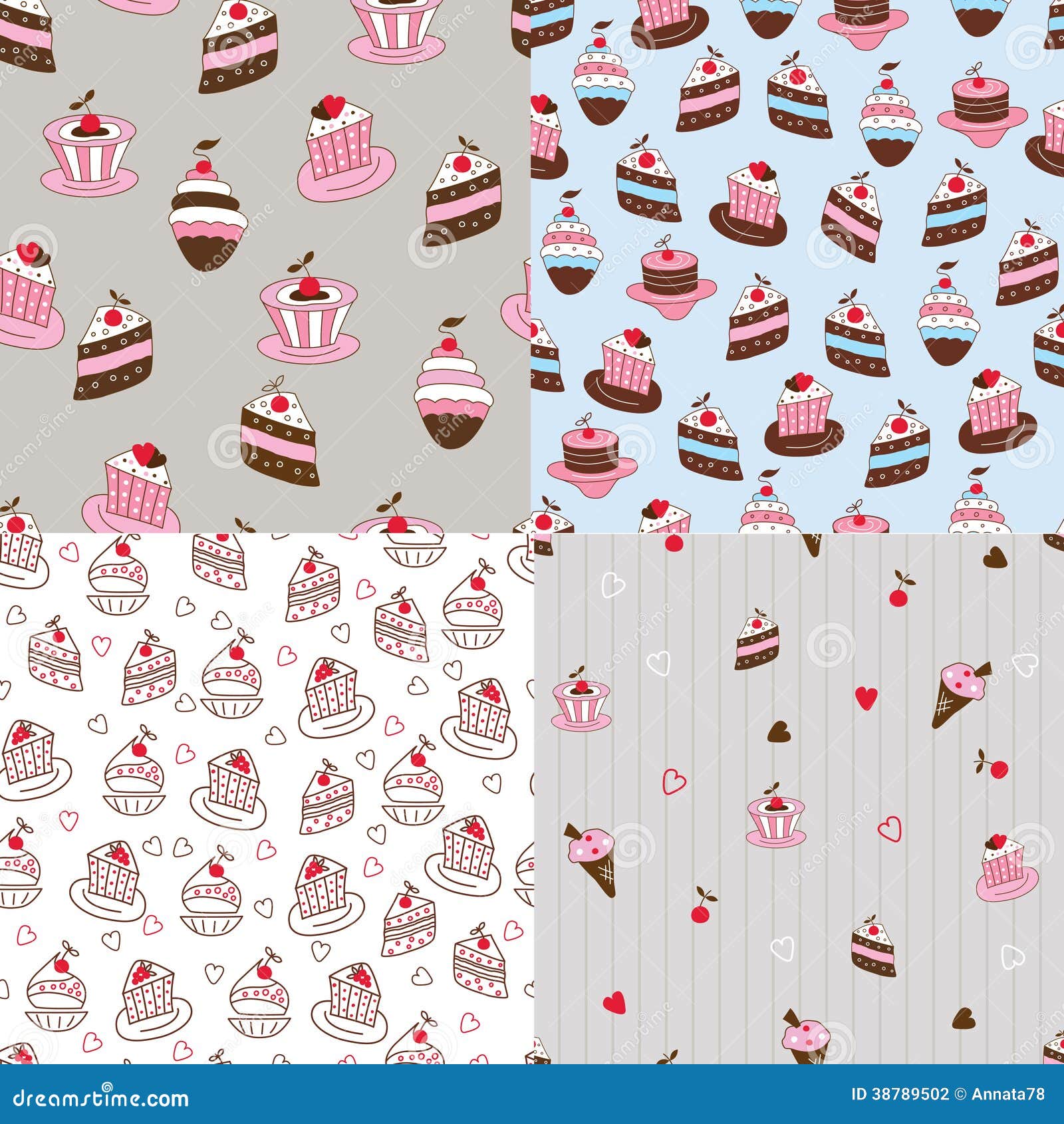 Set of Cake Seamless Patterns Stock Vector - Illustration of retro ...