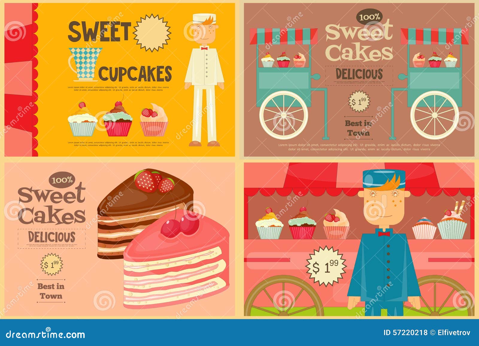Set Of Cakes Mini Posters Vector Illustration | CartoonDealer.com #57220218