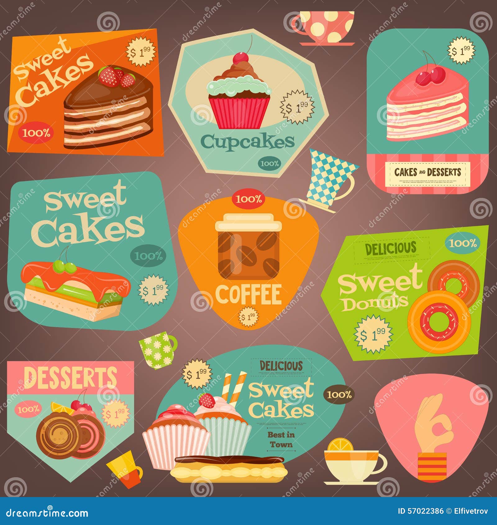 Set of Cakes Stickers stock vector. Illustration of cakes - 57022386