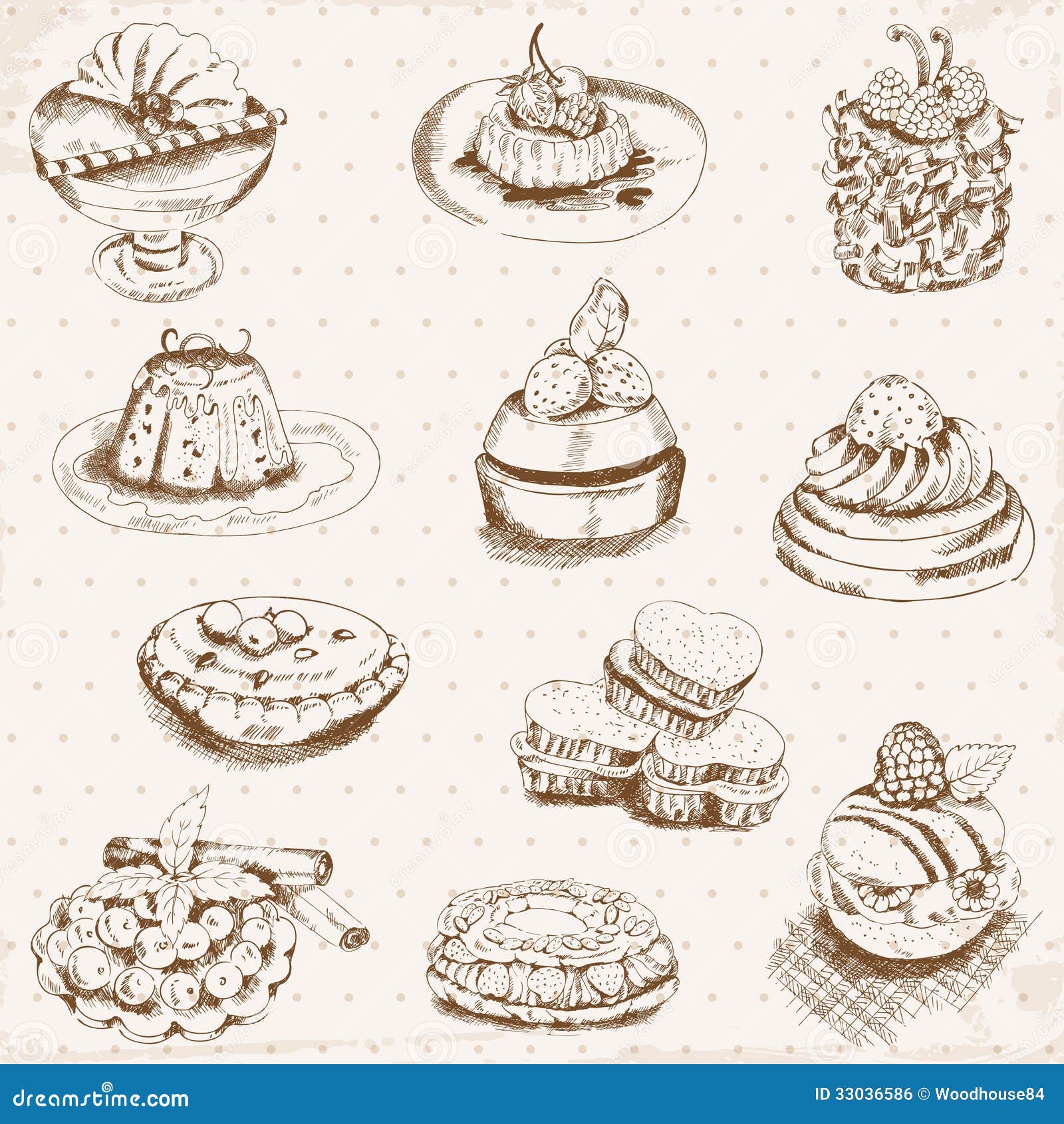 Set of Cakes, Sweets and Desserts Stock Vector - Illustration of ...