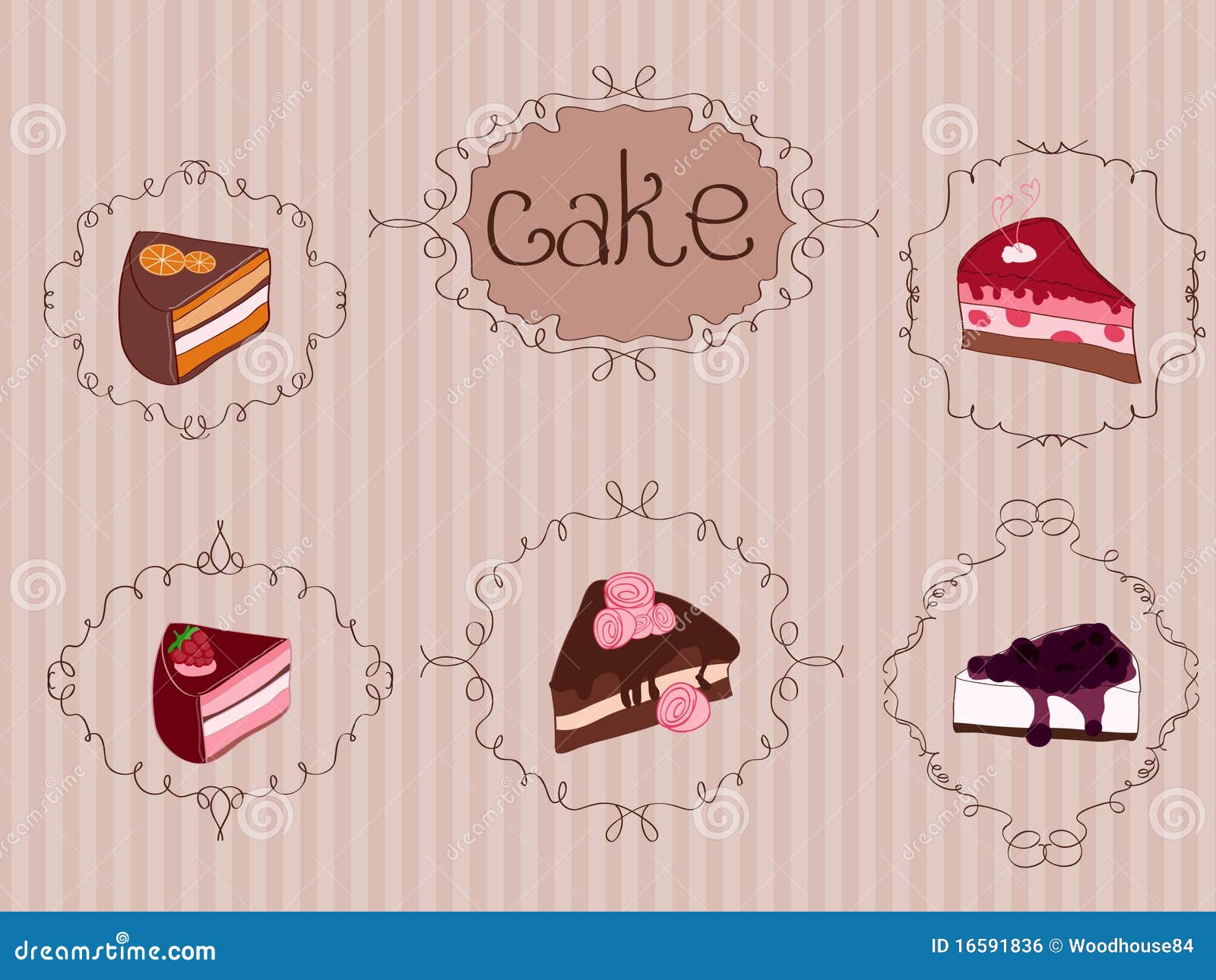 Set of Cakes on Vintage Background Stock Vector - Illustration of ...