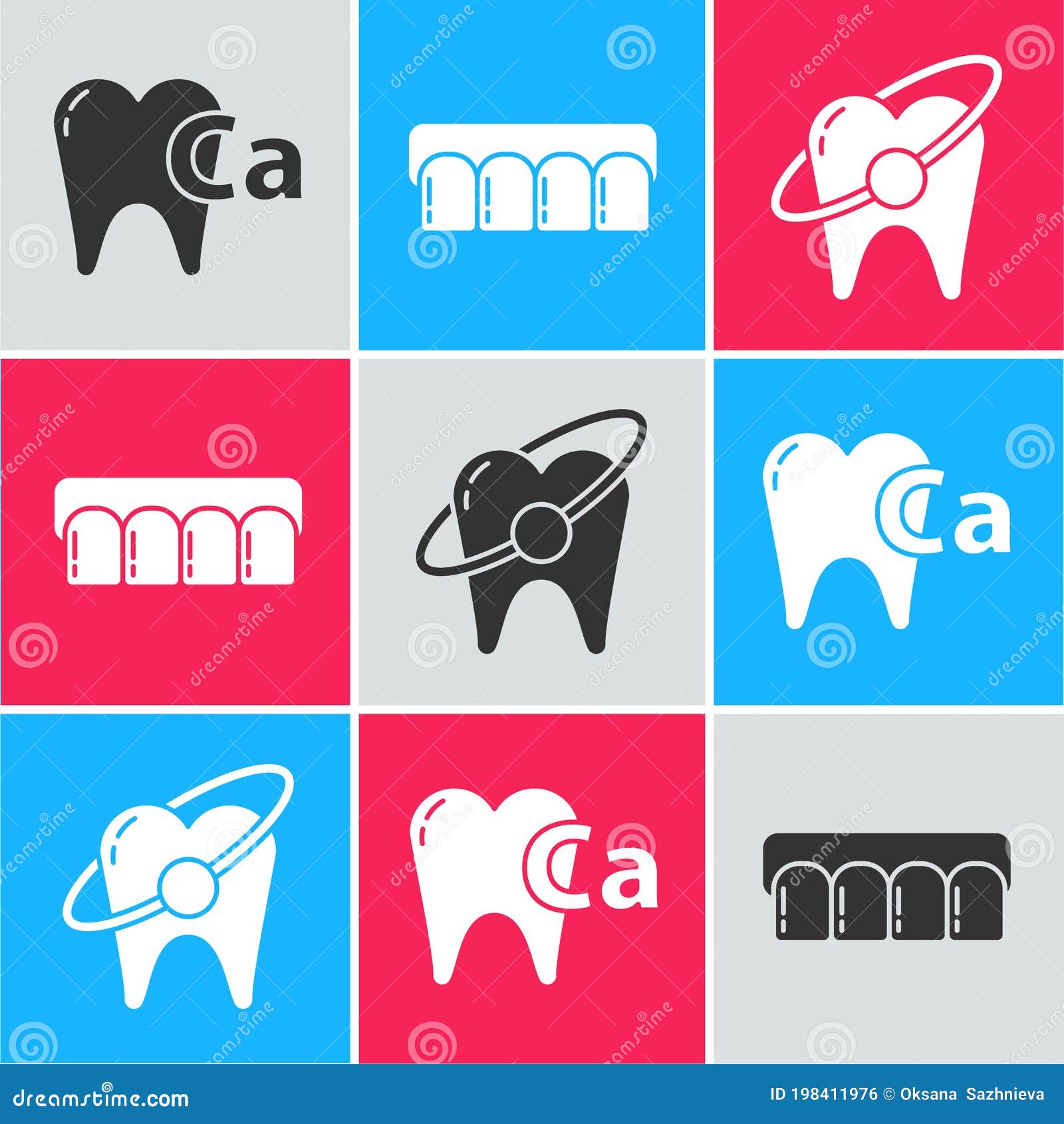Set Tooth, Dentures Model, And First Aid Kit Icon. Vector ...