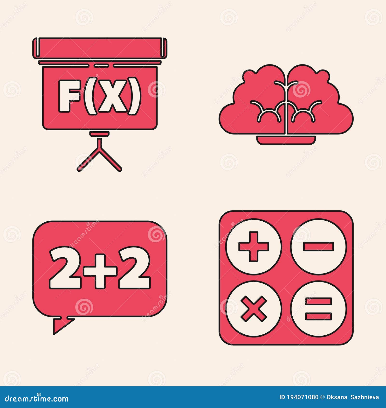 Set Calculator, Chalkboard, Human Brain and Equation Solution Icon ...