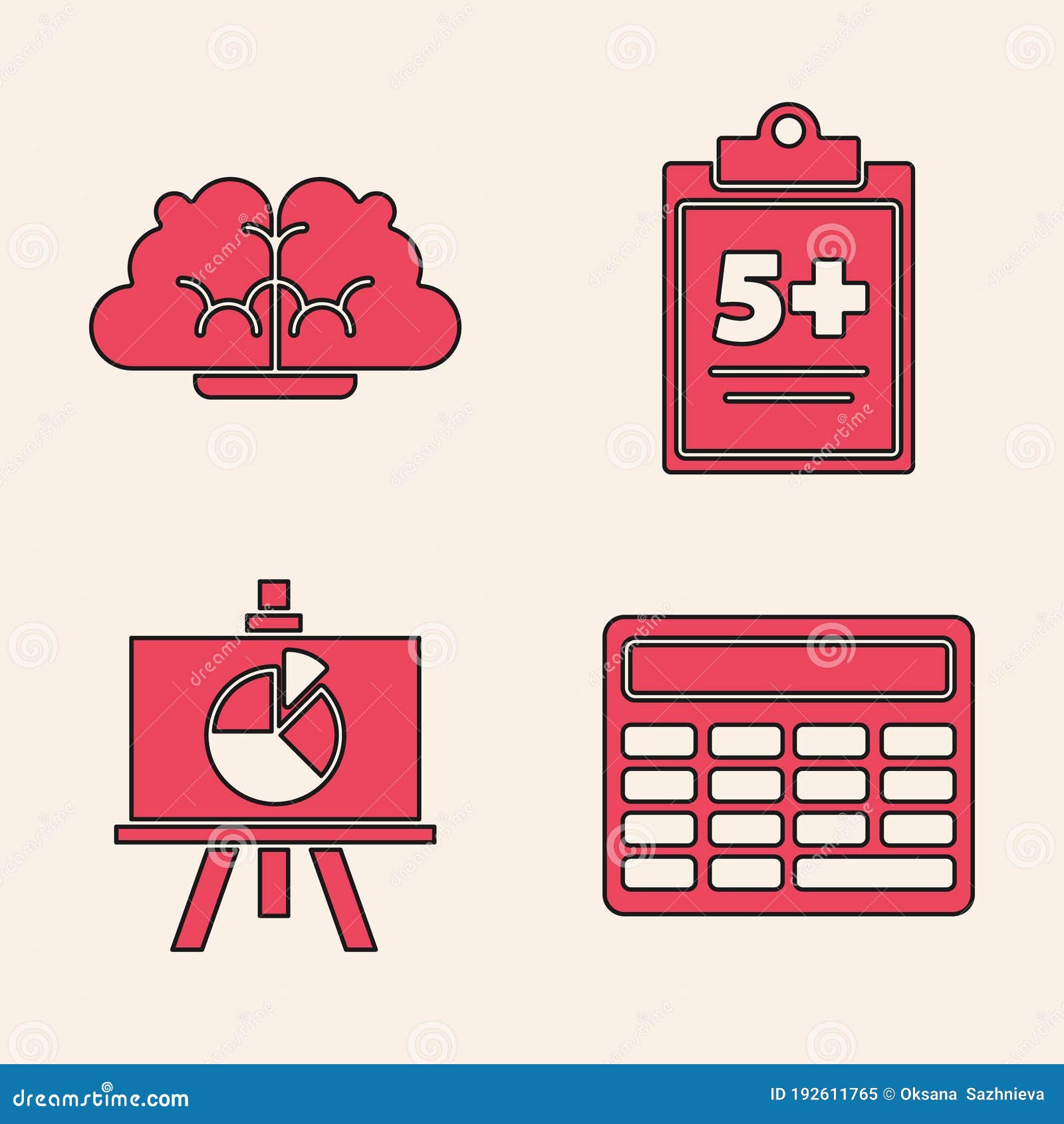 Set Calculator, Human Brain, Test or Exam Sheet and Chalkboard with ...