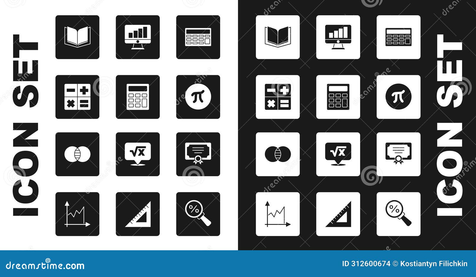 Set Calculator, Open Book, Pi Symbol, Computer Monitor with Graph Chart, Certificate Template ...