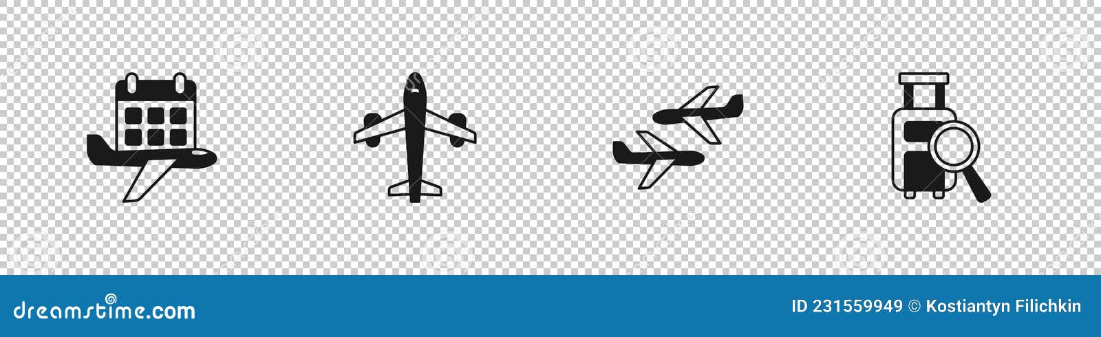 Set Calendar And Airplane, Plane, And Lost Baggage Icon. Vector ...