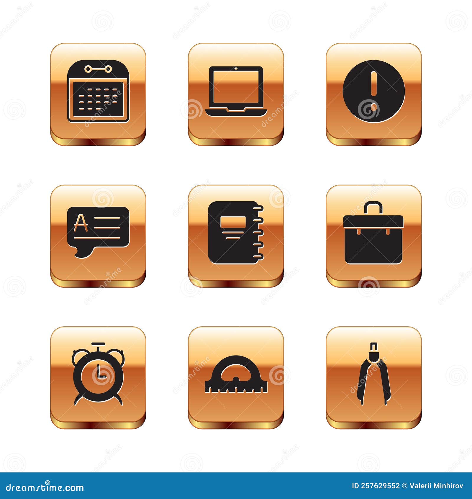 Set Calendar, Alarm Clock, Protractor Grid, Notebook, Speech Bubbles ...