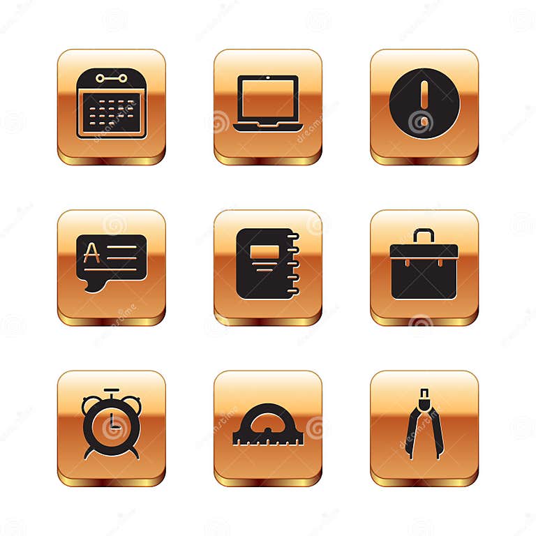 Set Calendar, Alarm Clock, Protractor Grid, Notebook, Speech Bubbles ...