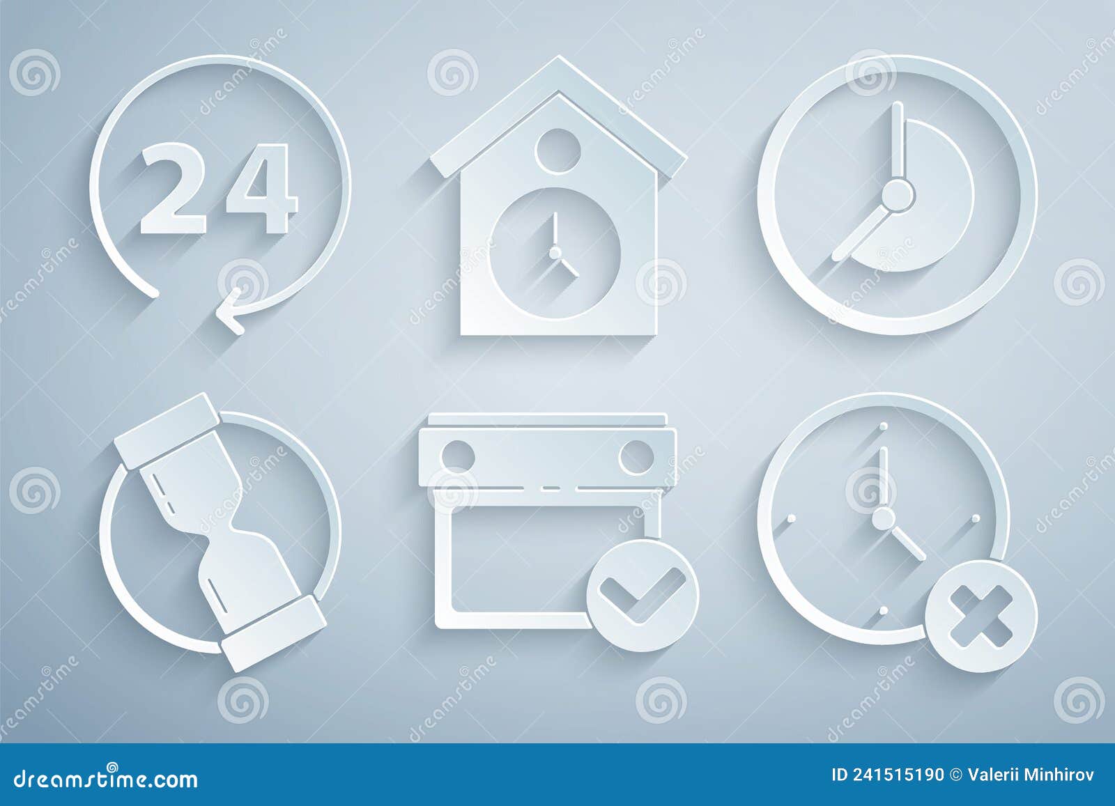 Set Calendar with Check Mark, Clock, Old Hourglass, Delete, Retro Wall ...
