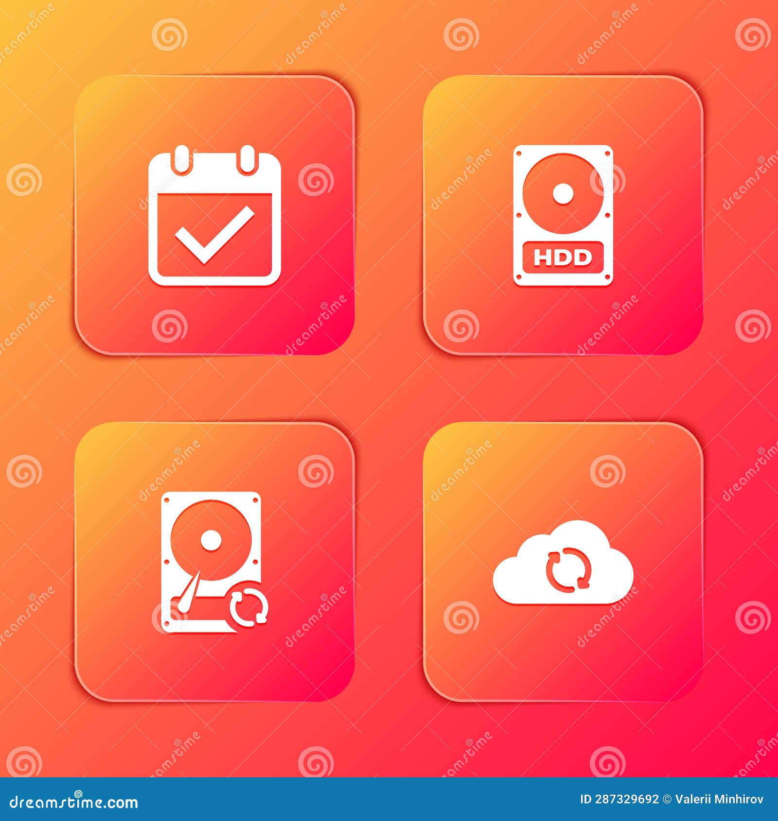 Set Calendar with Check Mark, Hard Disk Drive HDD, Sync Refresh and ...