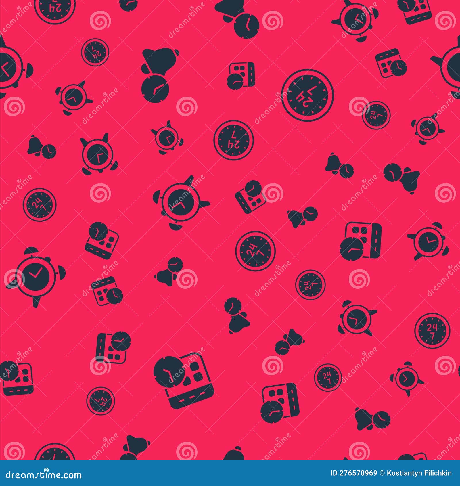 Set Calendar and Clock, Alarm, and Clock 24 Hours on Seamless Pattern ...