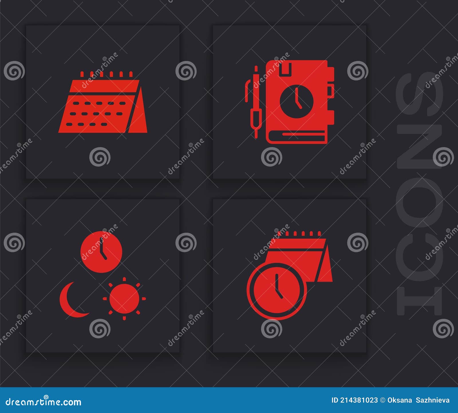 Set Calendar and Clock, , daily Paper Notepad and Day Night with Time ...