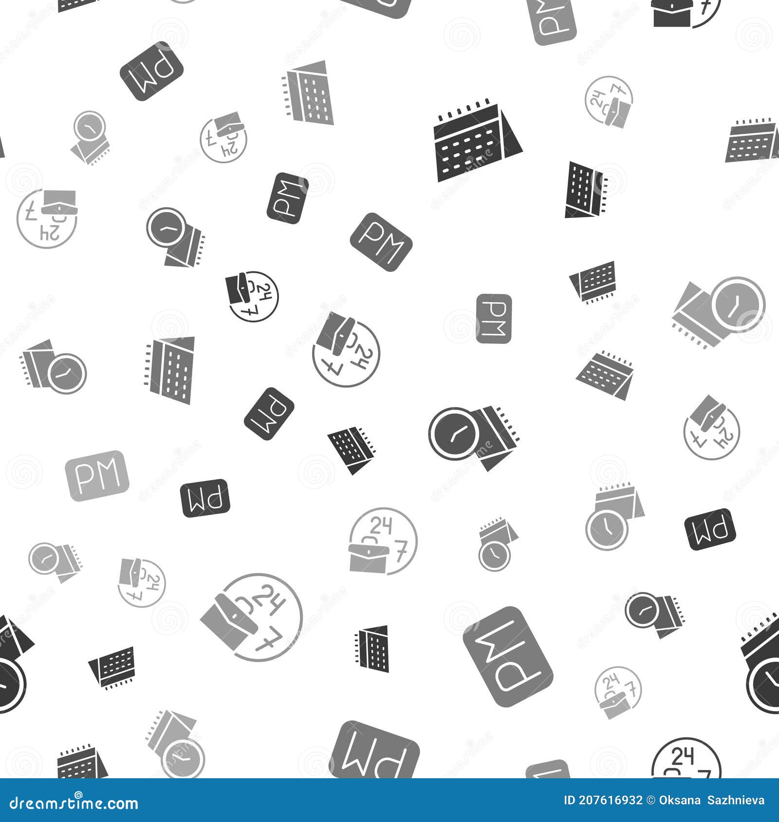 Set Calendar, Day Time, and Clock and always Busy on Seamless Pattern ...