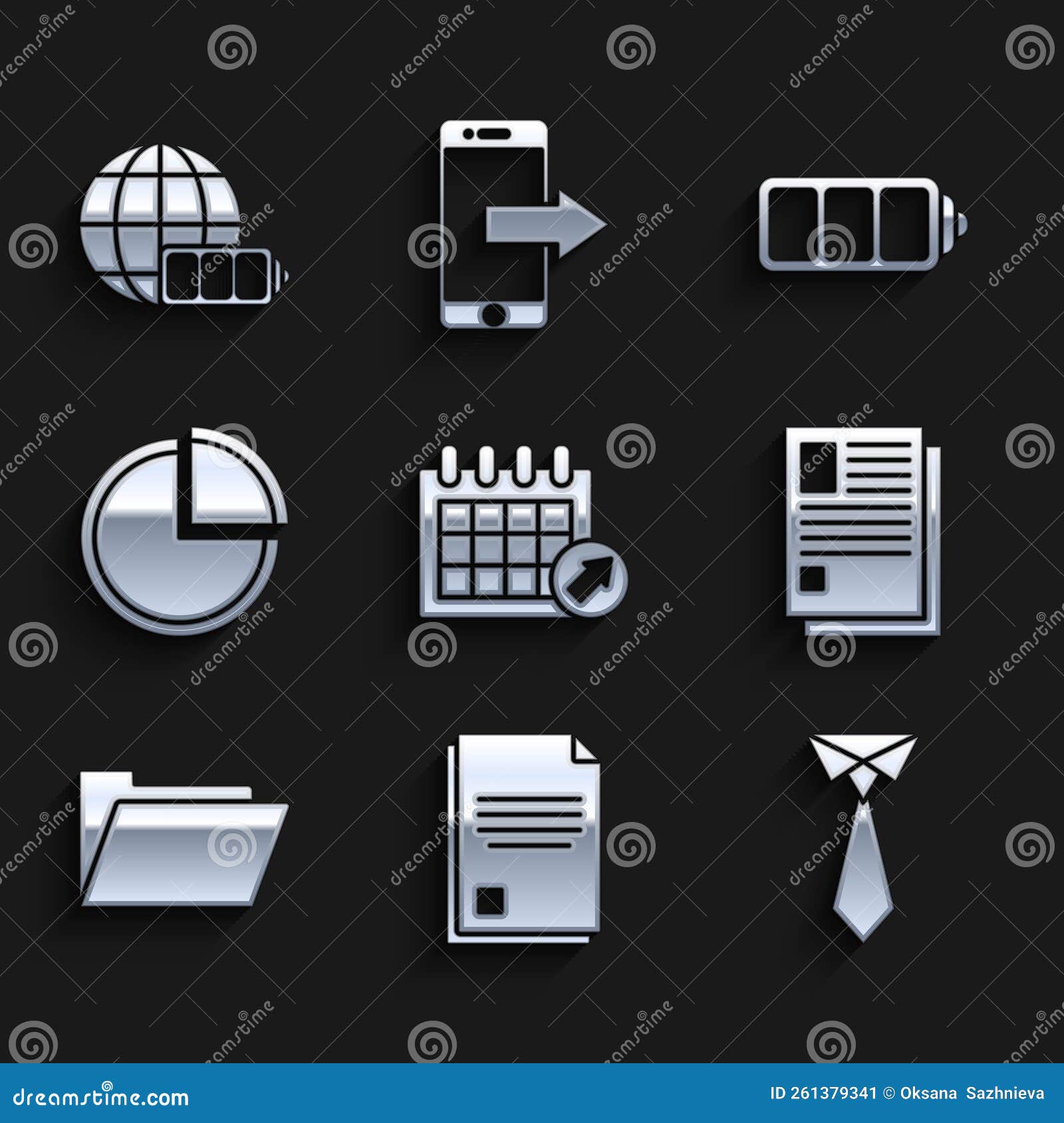 Set Calendar, File Document, Tie, Document Folder, Pie Chart ...