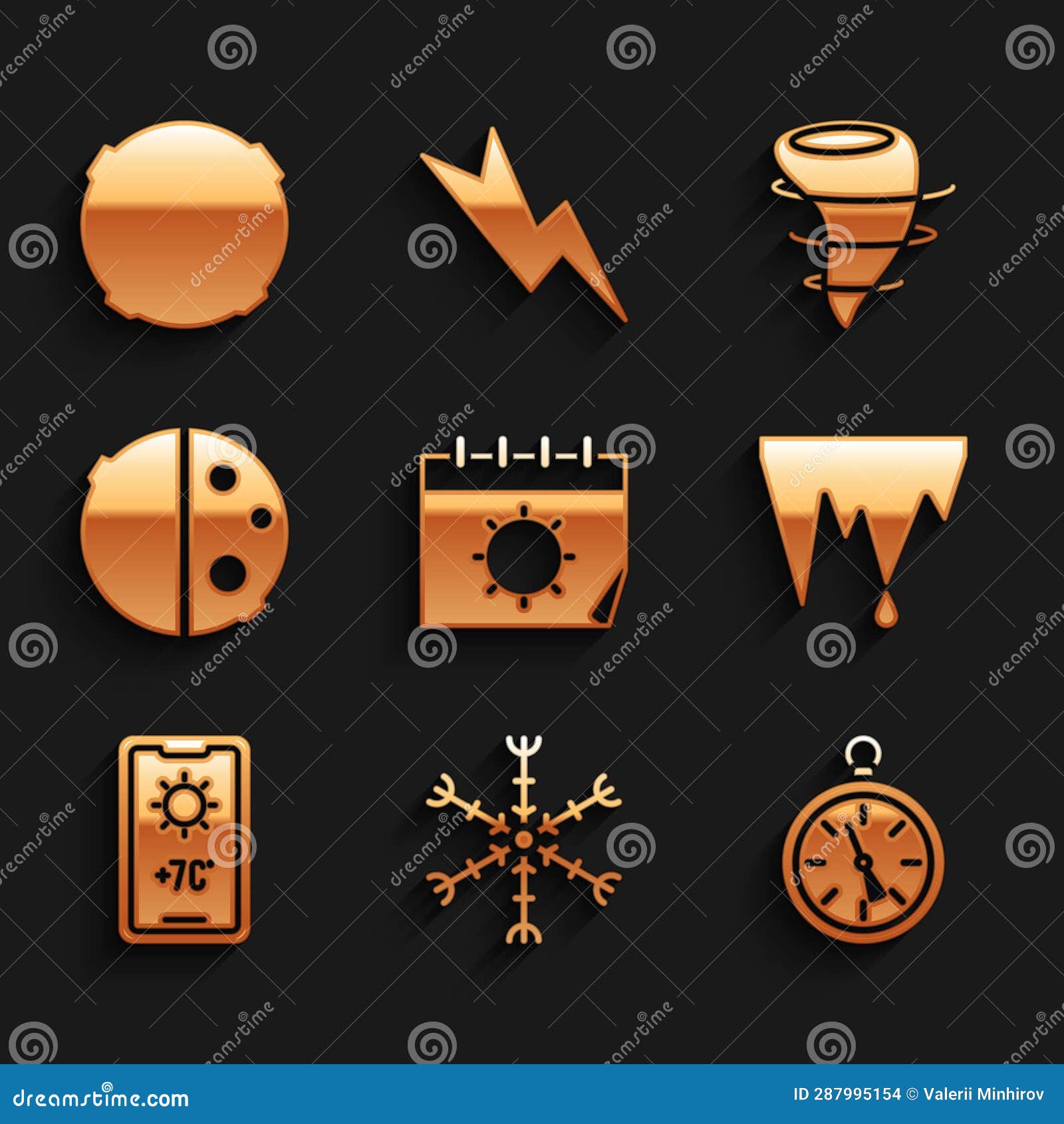 Set Calendar and Sun, Snowflake, Compass, Icicle, Weather Forecast ...