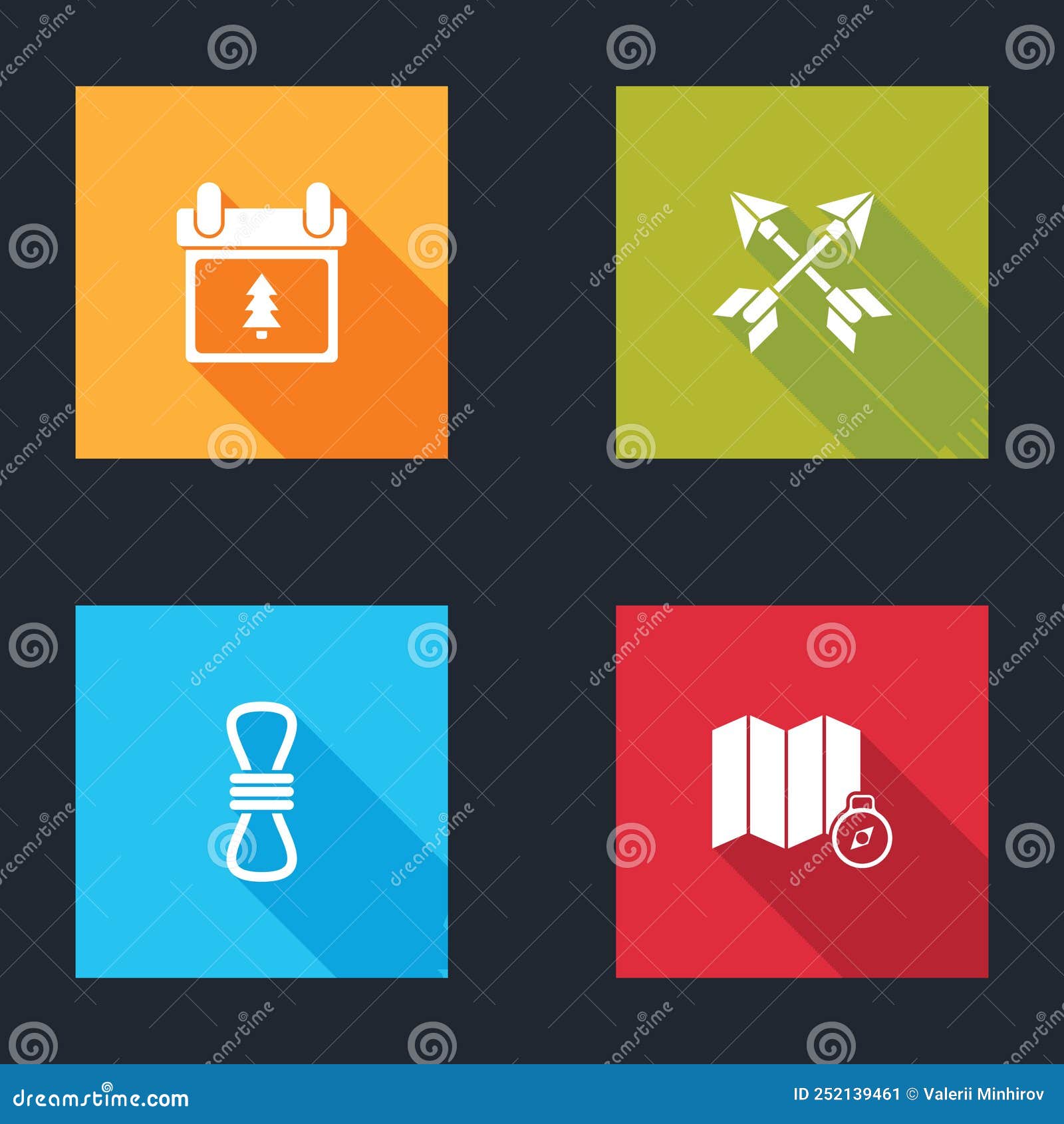 Set Calendar with Tree, Crossed Arrows, Climber Rope and Location of ...