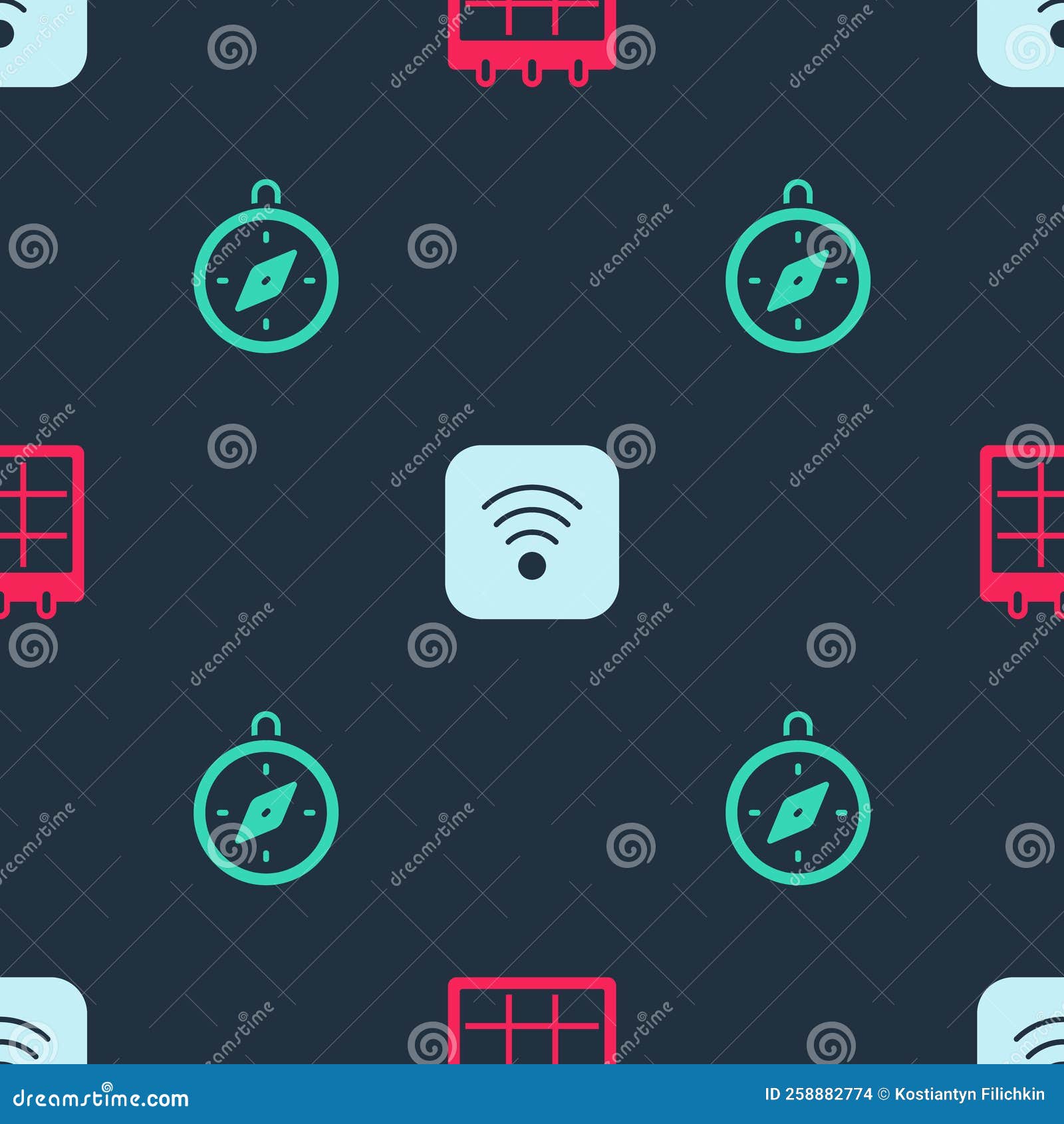 Set Calendar, Wi-Fi Wireless Internet and Compass on Seamless Pattern ...