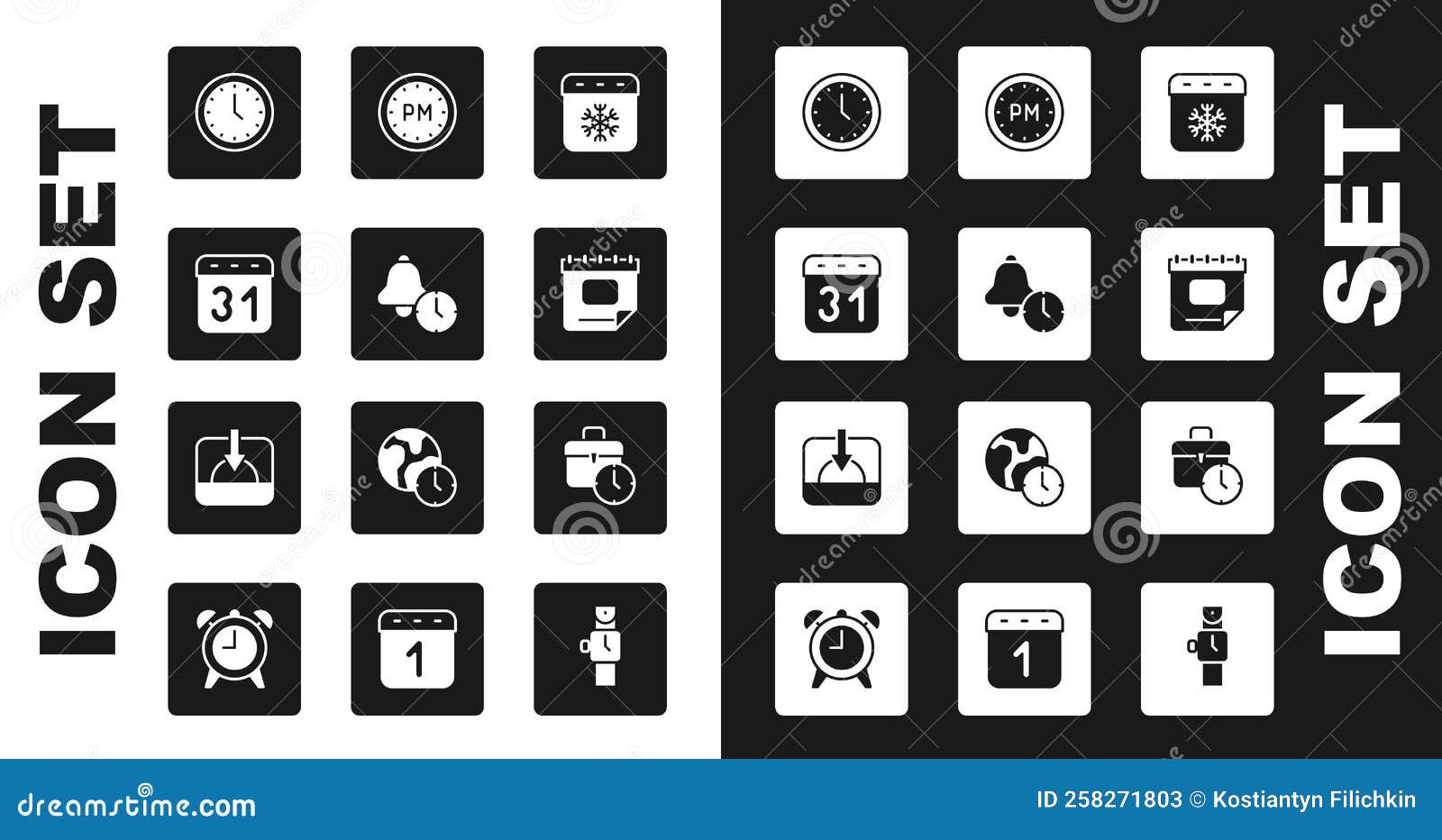 Set Calendar Winter, Alarm Clock, Clock, Day Time, Work and Sunset Icon ...