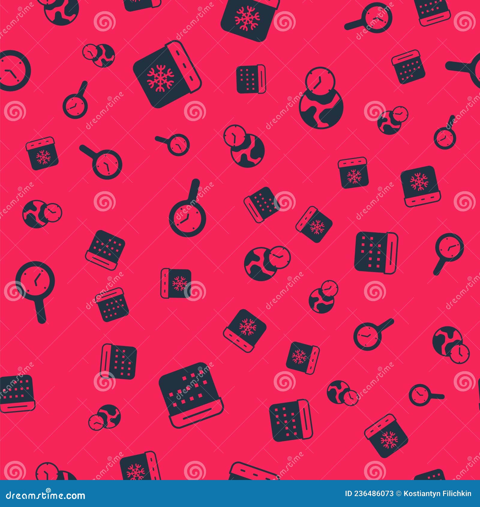 Set Calendar, Winter, Magnifying Glass with Clock and World Time on ...