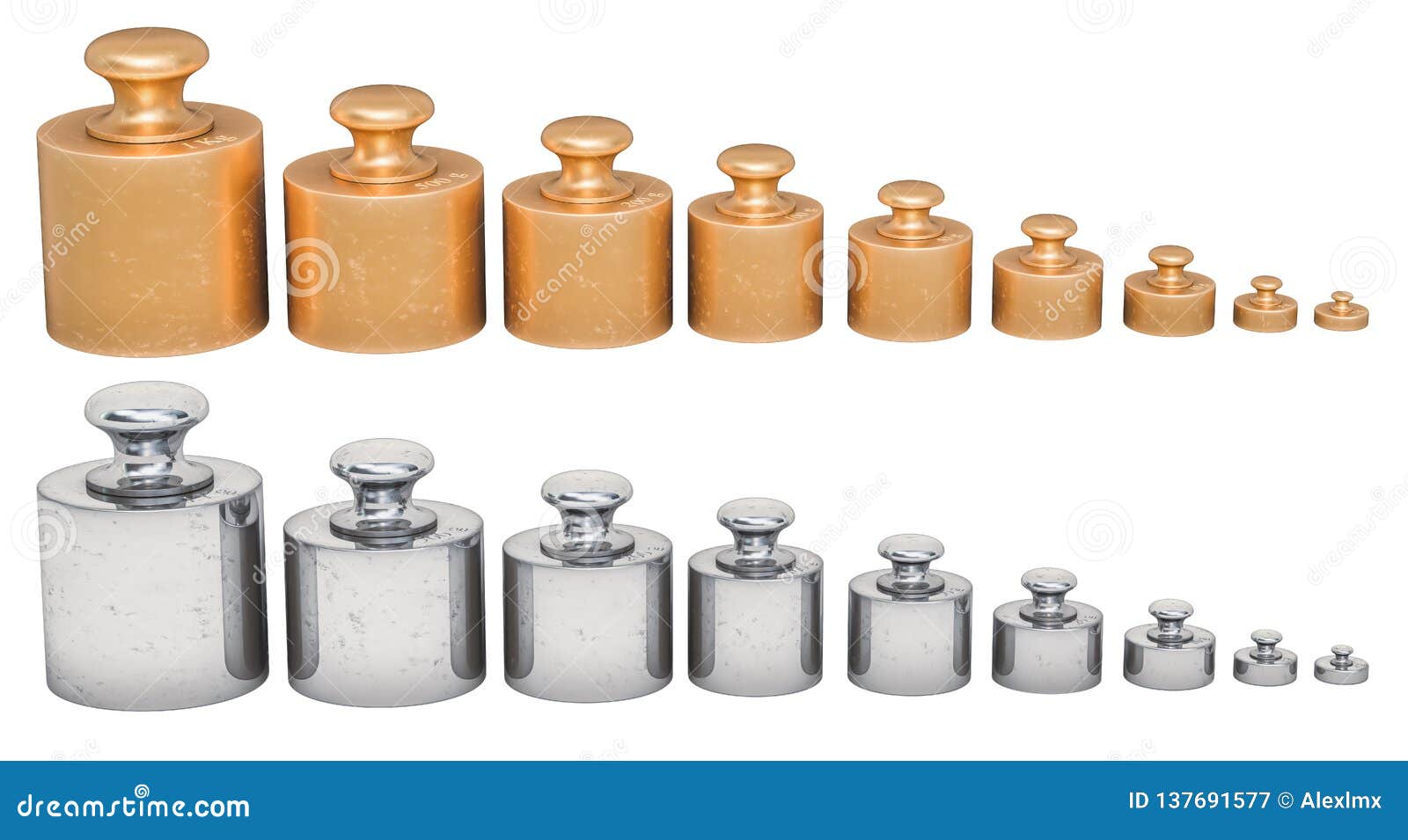Set of Calibration Weights from Brass and Stainless Steel, 3D Rendering ...