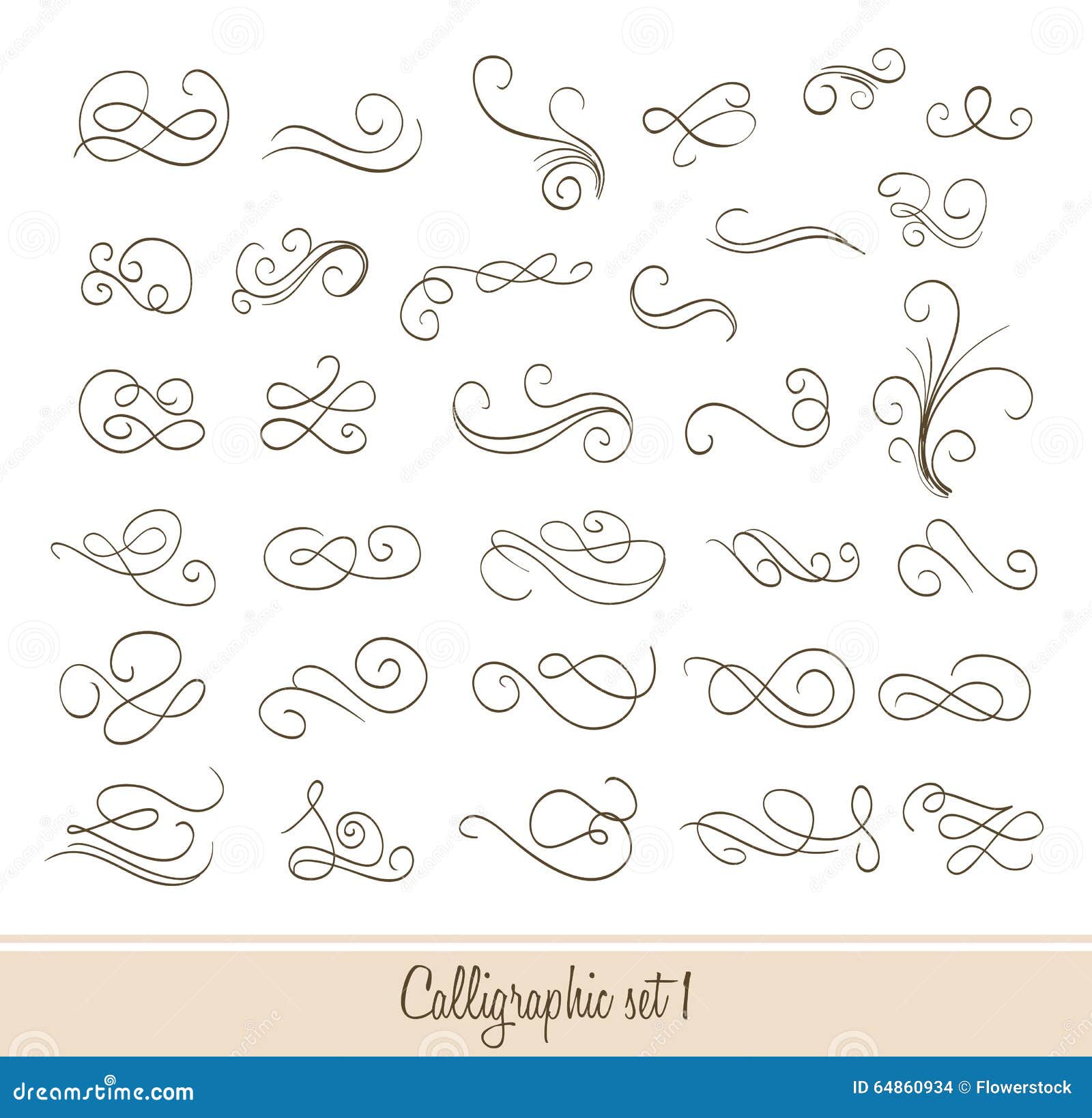 Set of Calligraphic Decorative Elements Stock Vector - Illustration of ...