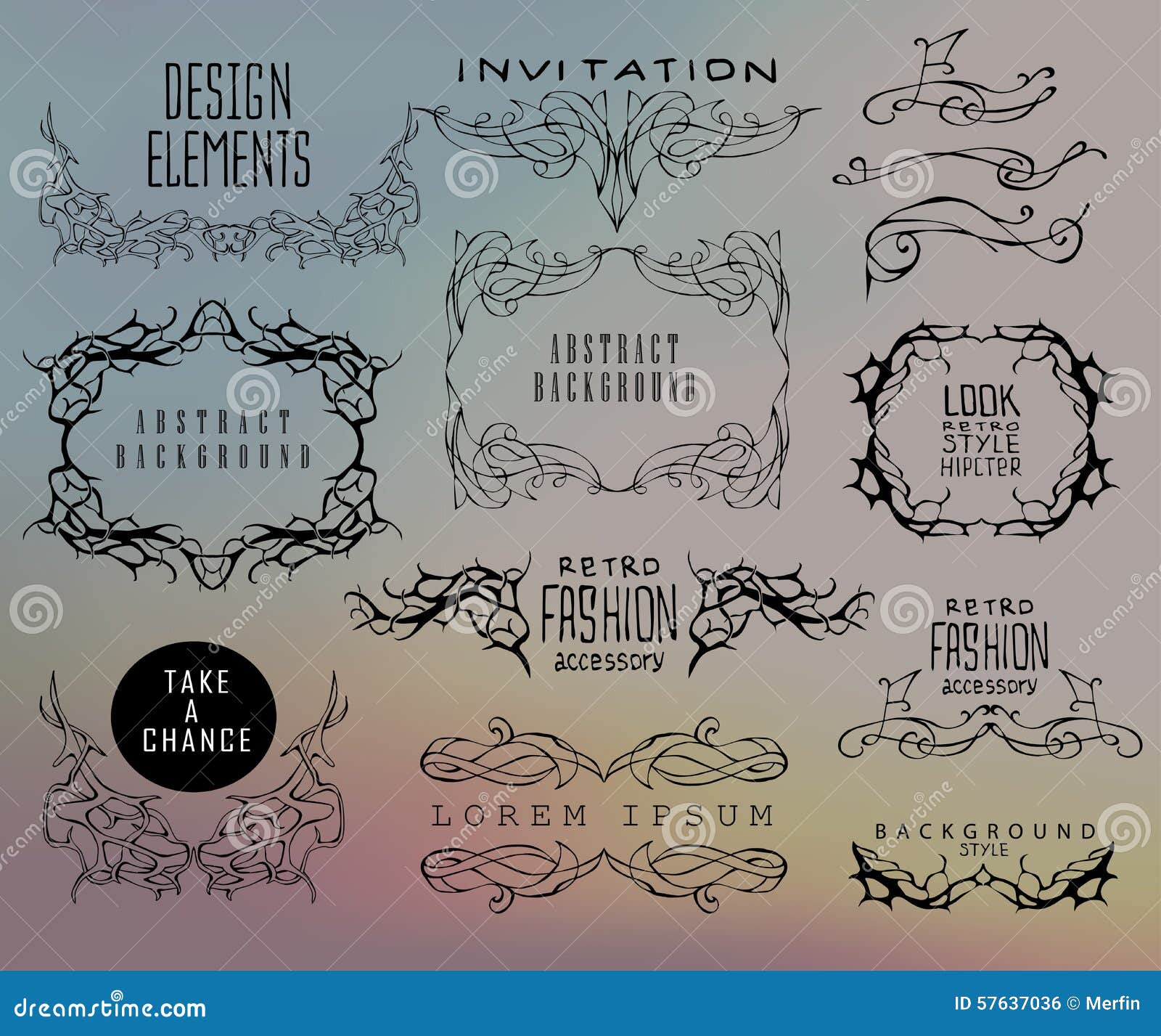 Set of Calligraphic and Floral Stock Vector - Illustration of graphic ...