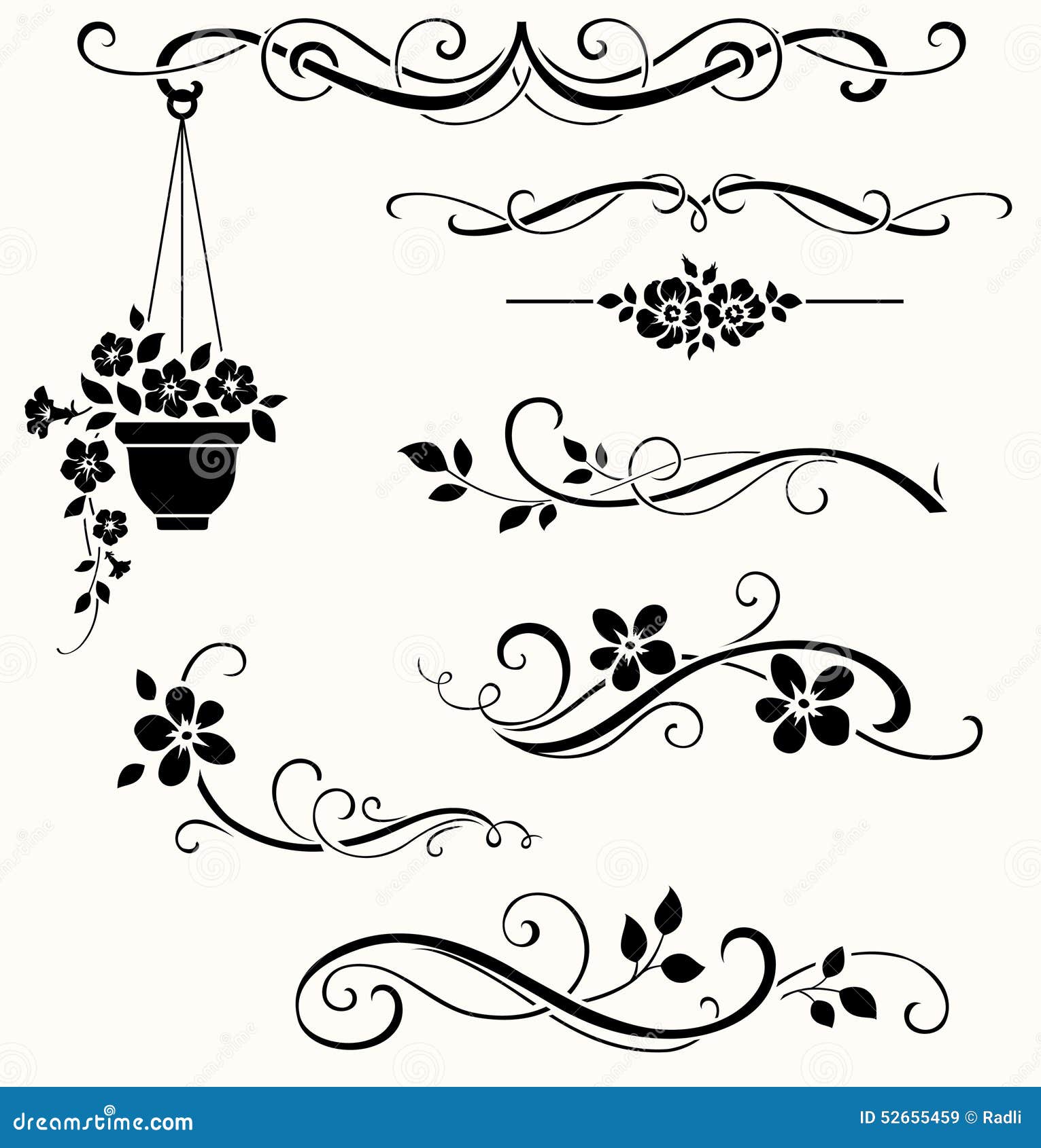 Set of Calligraphic Floral Elements. Vector Decorative Twigs and ...