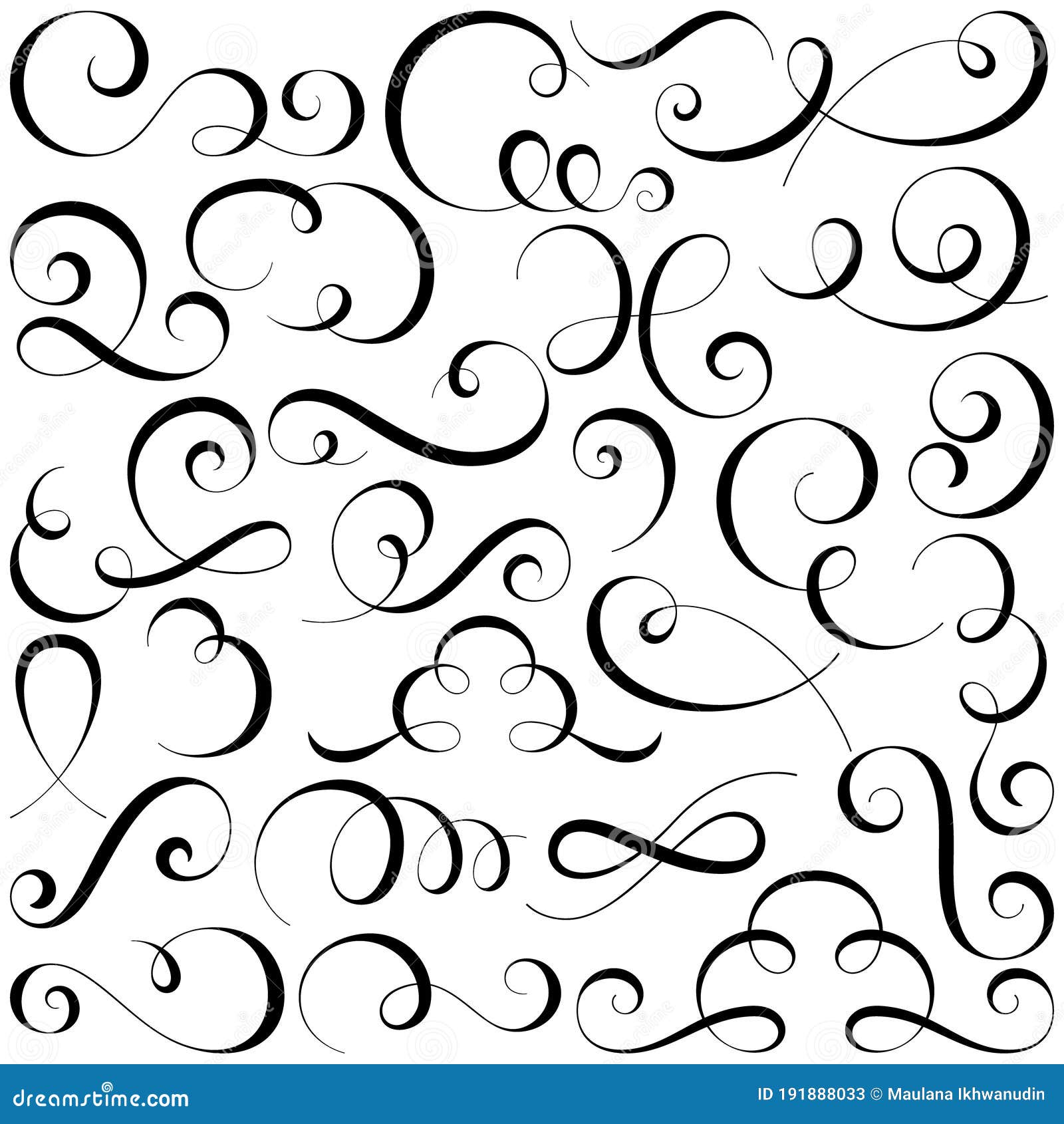 Set of Calligraphic Flourishes and Scroll Design Elements Stock Vector ...