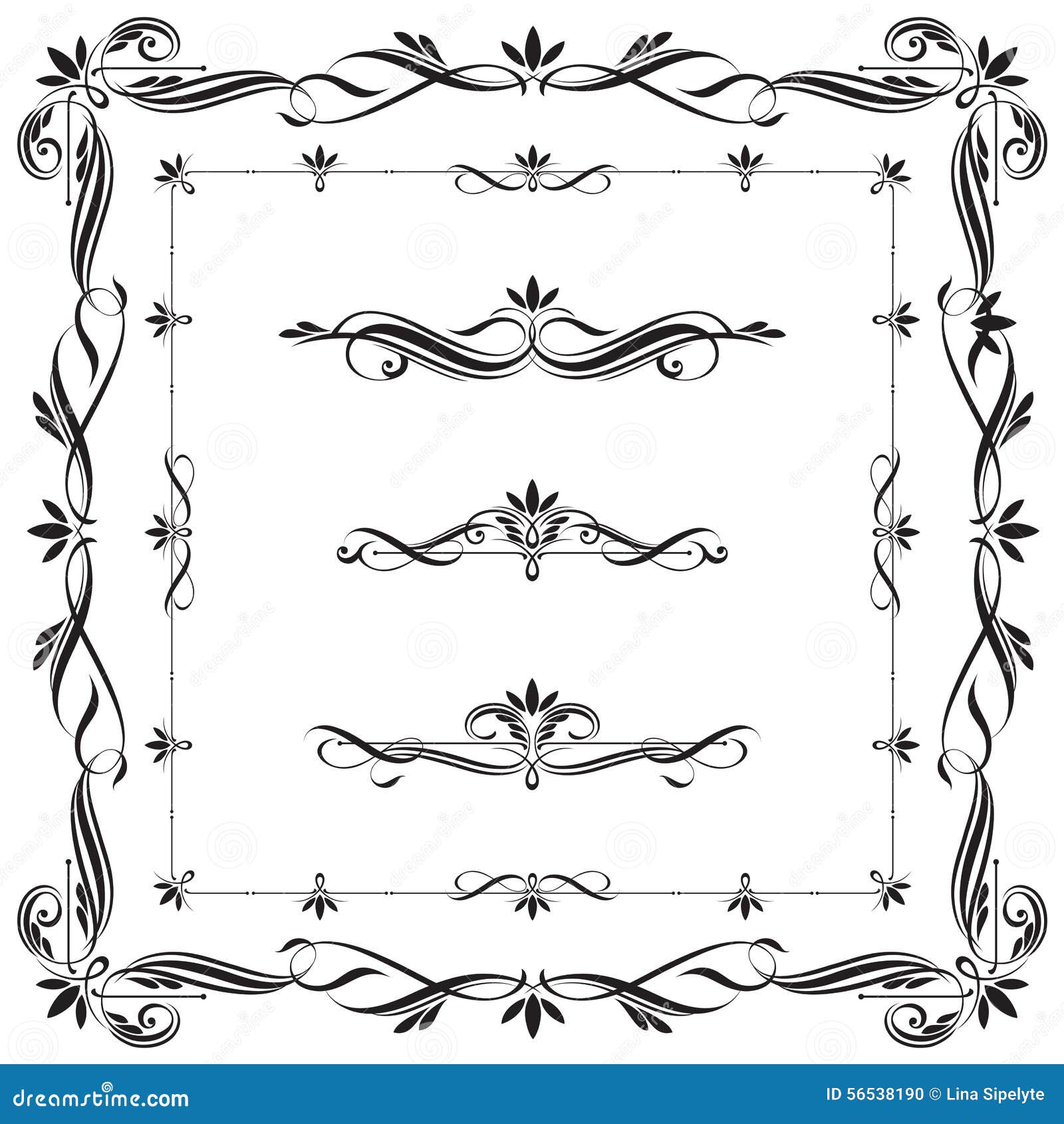 Set of Calligraphic Frames and Elements Stock Vector - Illustration of ...