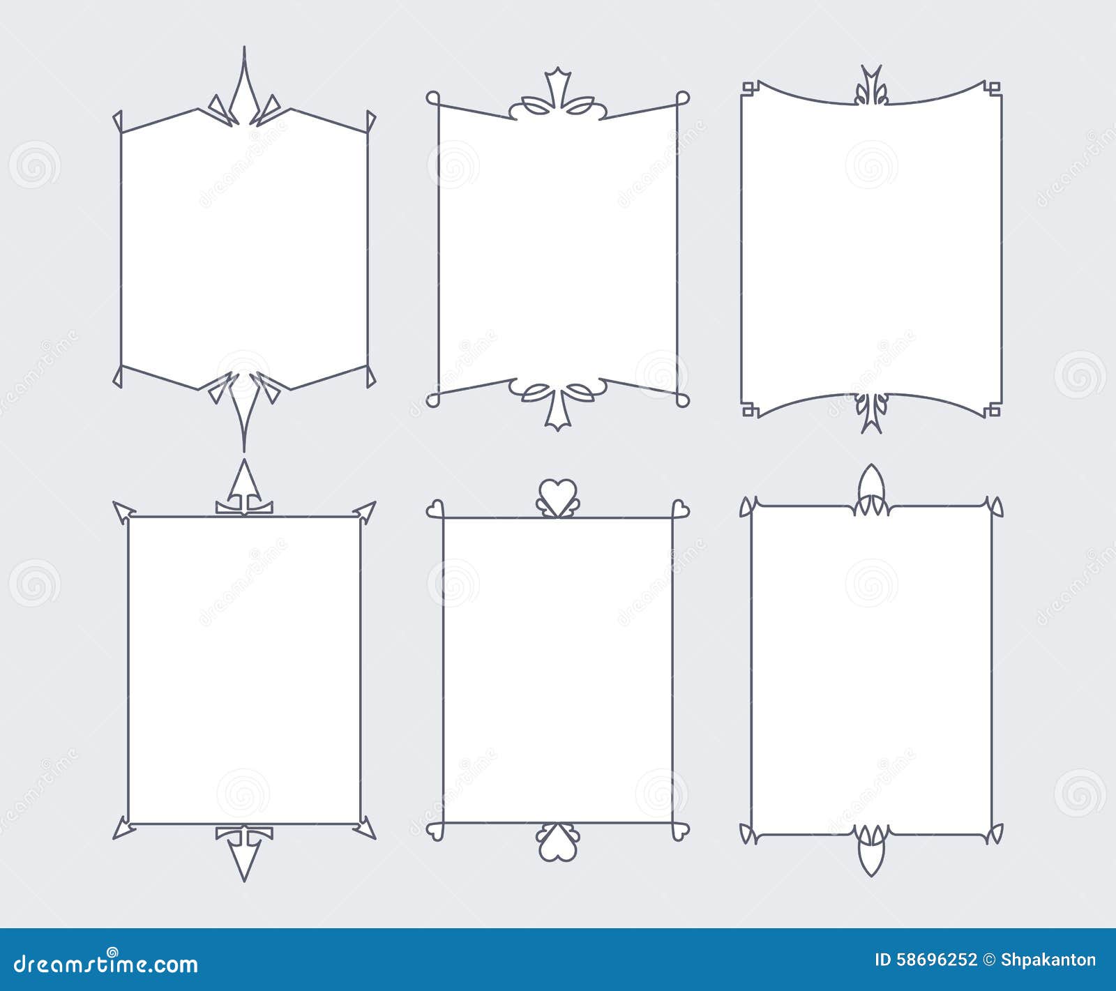 Set of 6 Calligraphic Frames with Full Fill Colors and Stock ...