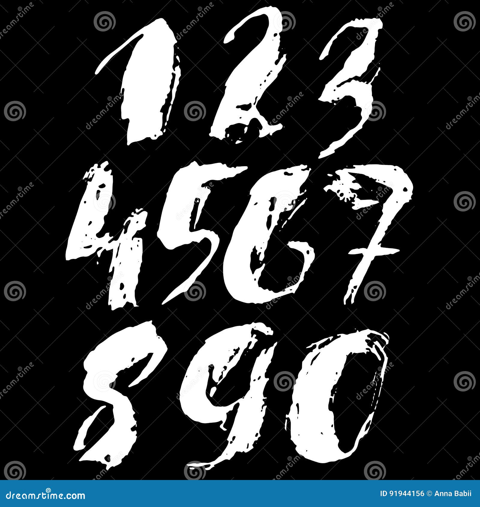 Set of Calligraphic Ink Numbers. Dry Brush Lettering. Vector ...