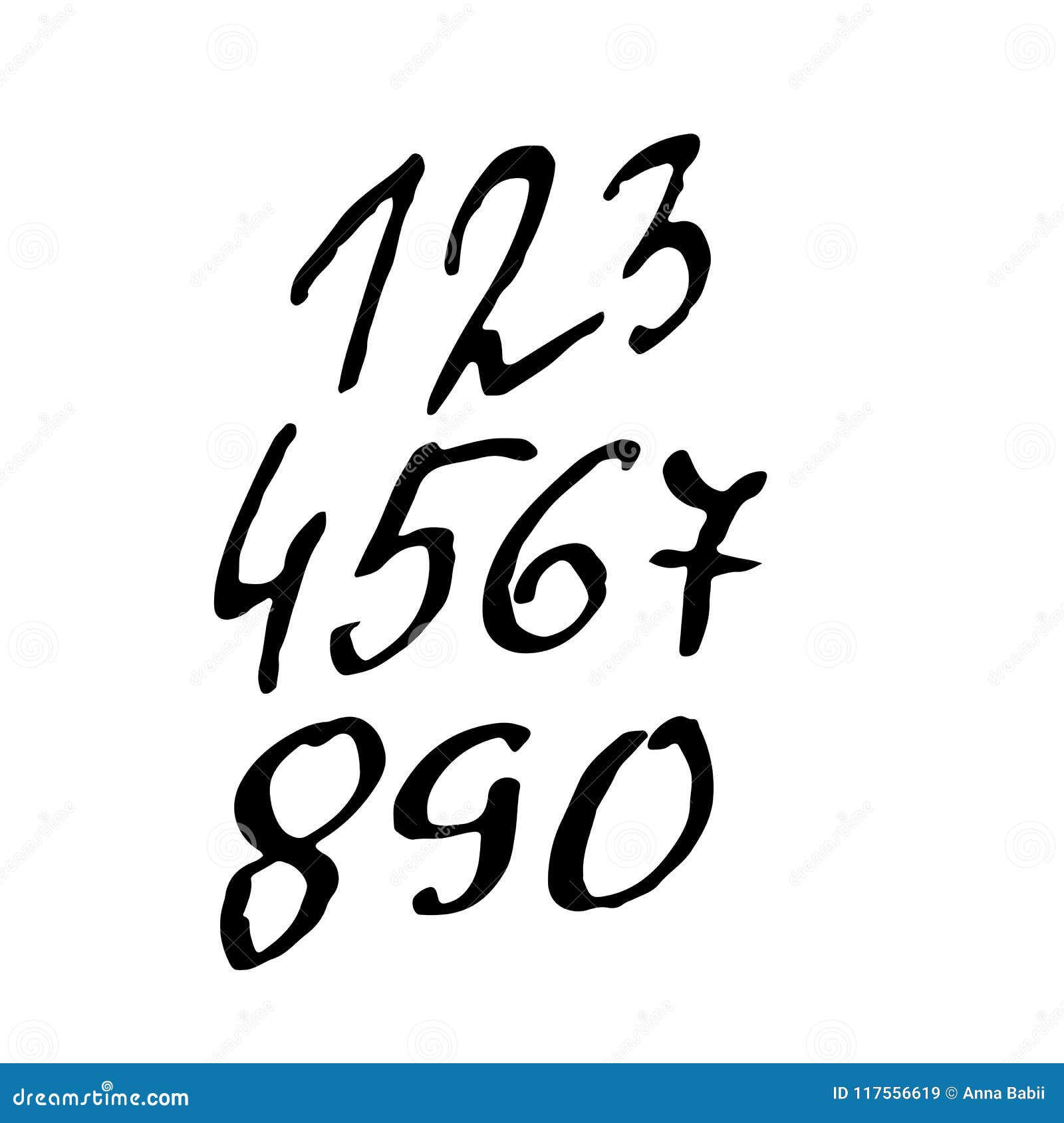 Set of Calligraphic Ink Numbers. Textured Brush Lettering. Vector ... Set of Calligraphic Ink Numbers. Textured Brush Lettering. Vector ...
