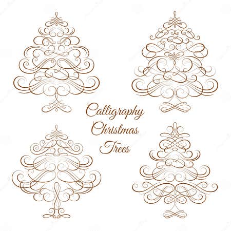 Set of Calligraphy Christmas Trees. Stock Vector - Illustration of card ...