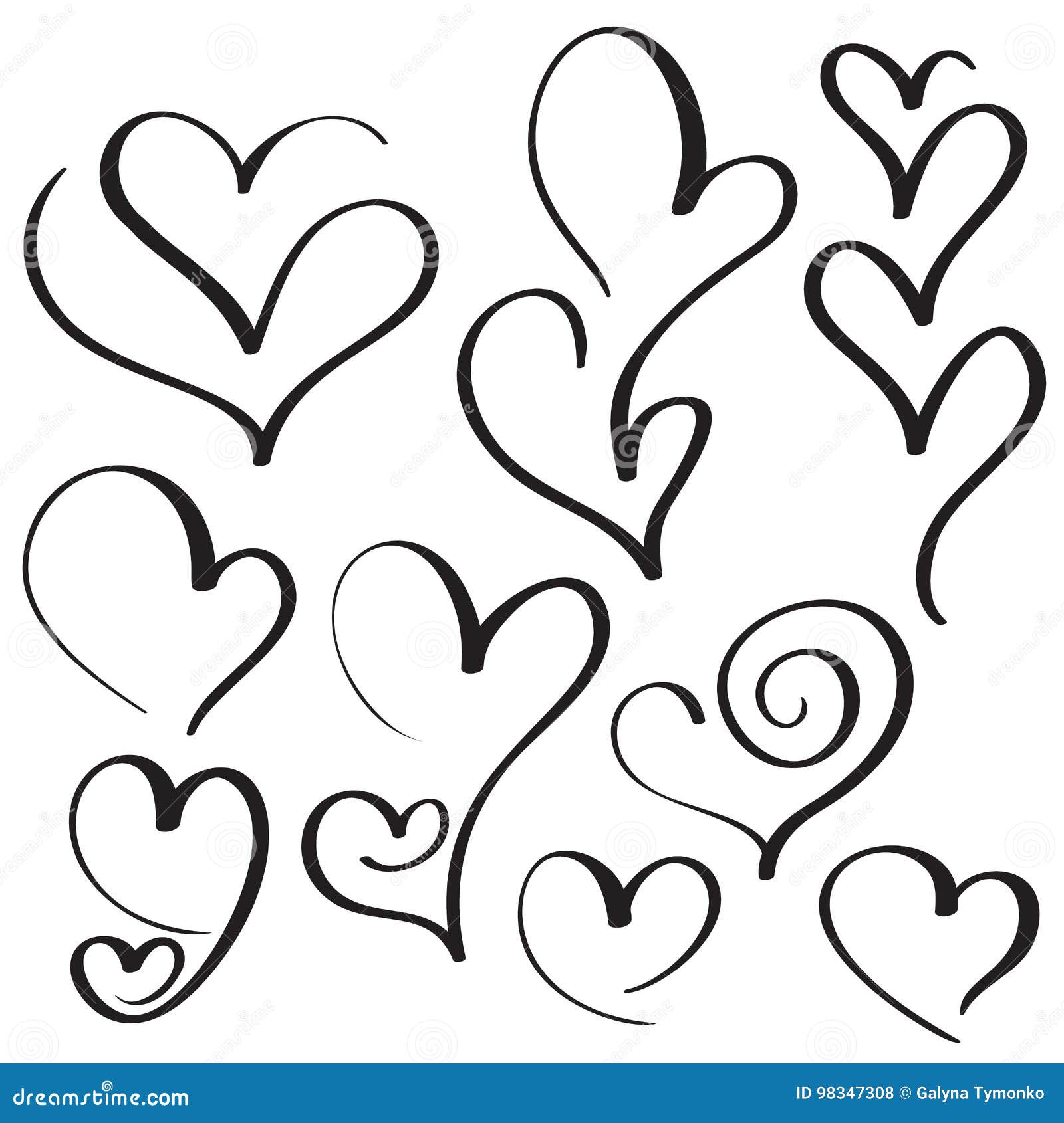 Set of Calligraphy Heart Art for Design. Vector Illustration EPS10 ...