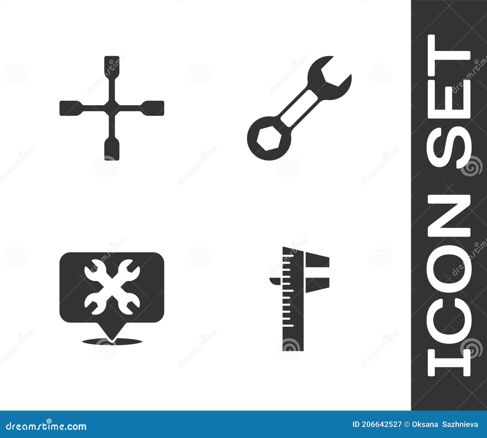 Set Calliper or Caliper and Scale, Wheel Wrench, Location with and ... Set Calliper or Caliper and Scale, Wheel Wrench, Location with and ...
