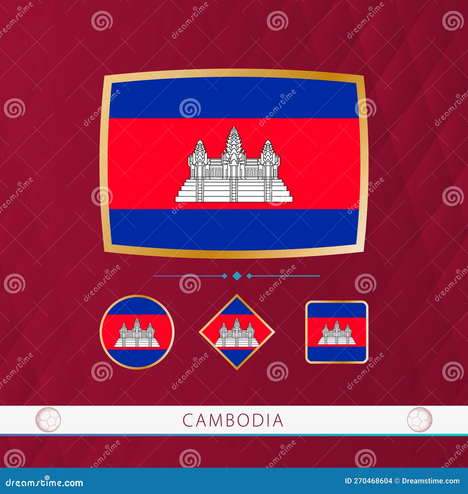 Set of Cambodia Flags with Gold Frame for Use at Sporting Events on a ...