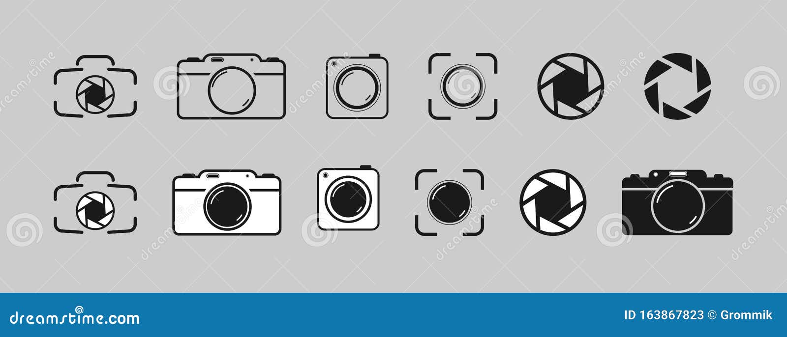 Set of Camera, Camera and Aperture Icons, Simple Flat Design Stock ...