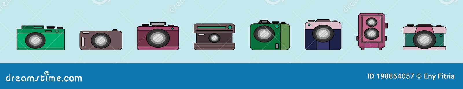 Set of Camera Cartoon Icon Design Template with Various Models. Vector ...