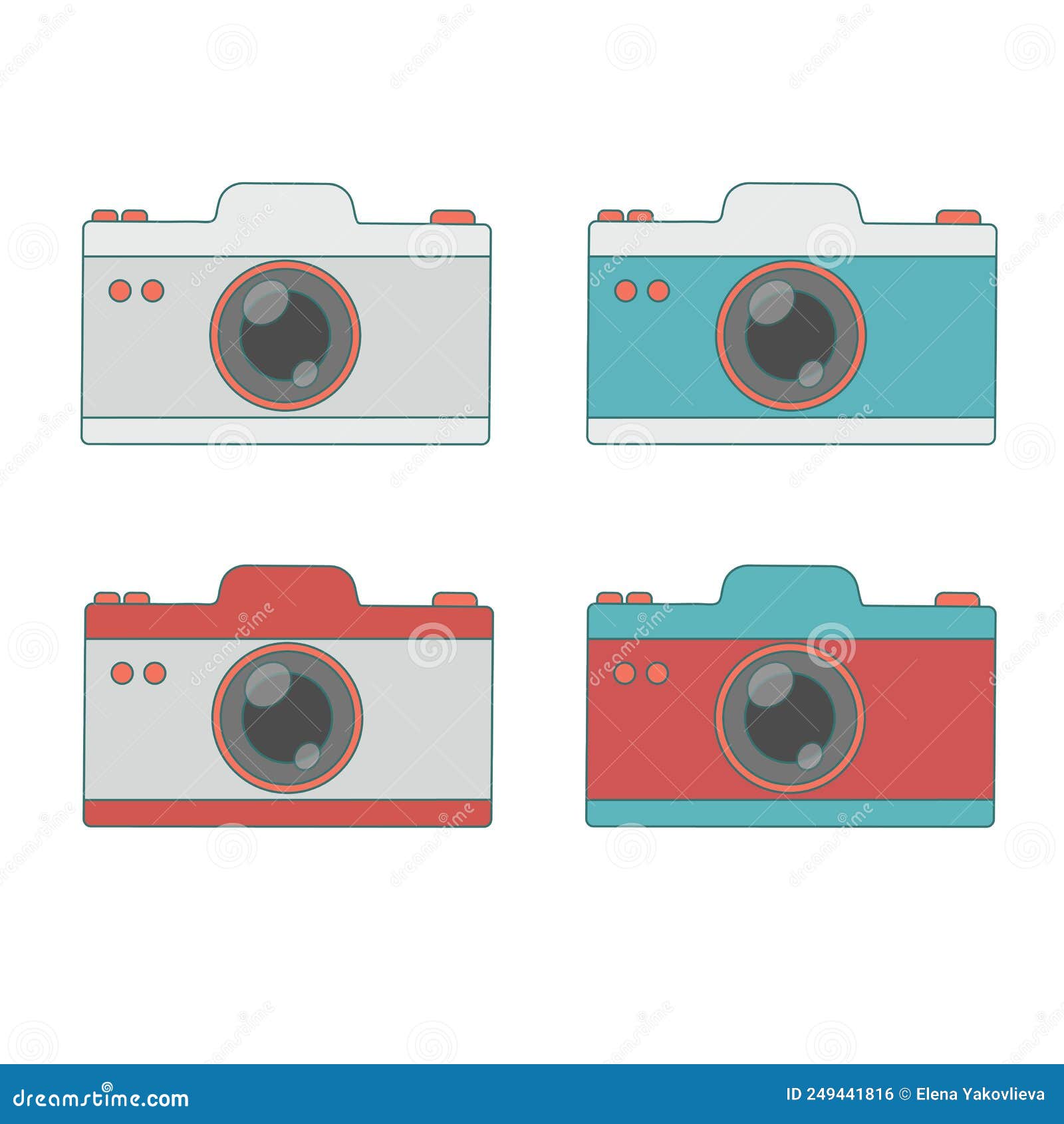 Set of Camera in Different Colors. Flat Vector Illustration of a Camera ...