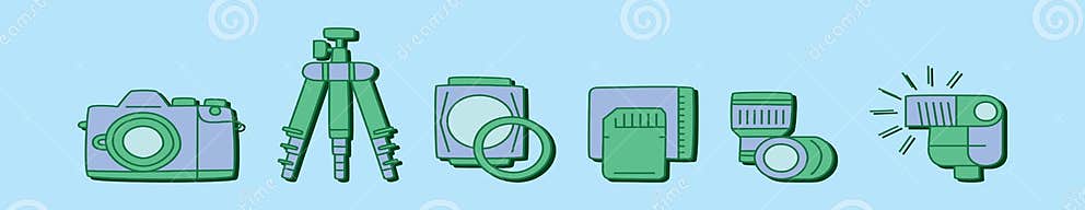 Set of Camera Element Cartoon Icon Design Template with Various Models ...