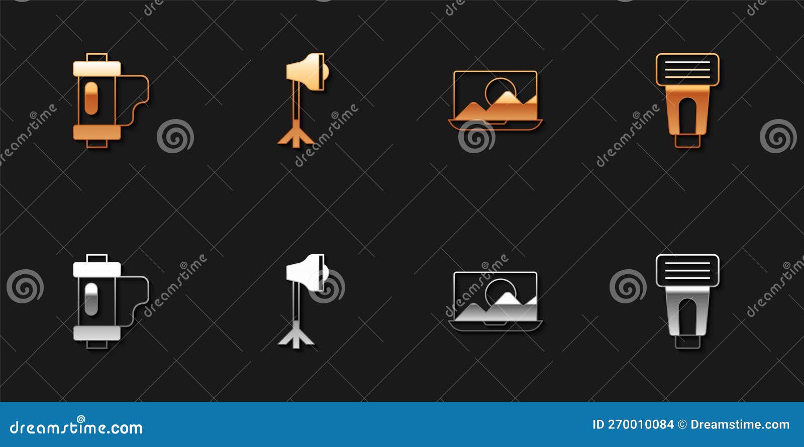 Set Camera Film Roll Cartridge, Studio Light Bulb in Softbox, Photo ...