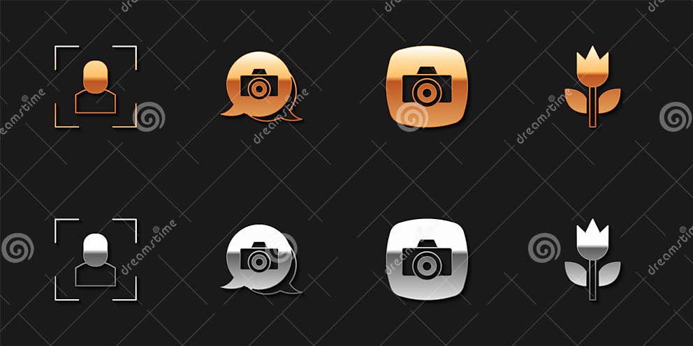 Set Camera Focus Frame Line, Photo Camera, and Mode Macro Icon. Vector ...