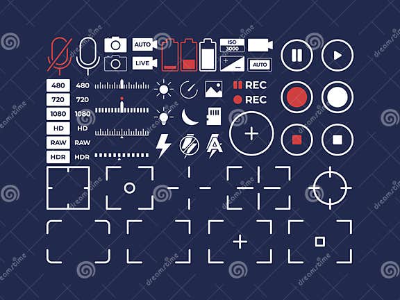 Set Camera Icon Microphone Battery Timer Flash Rec Spot Metering ...