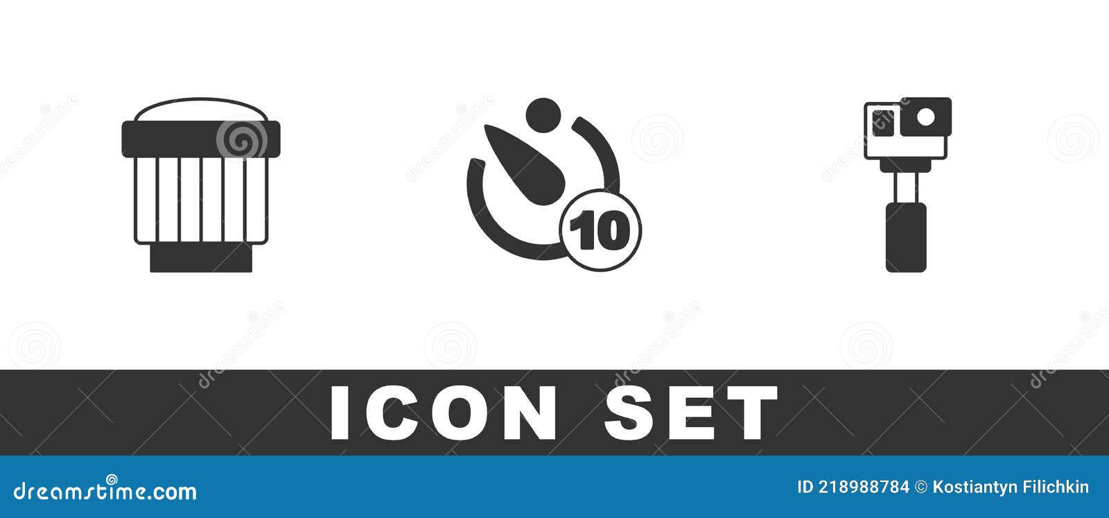 Set Camera Photo Lens, Timer and Action Camera Icon. Vector Stock ...