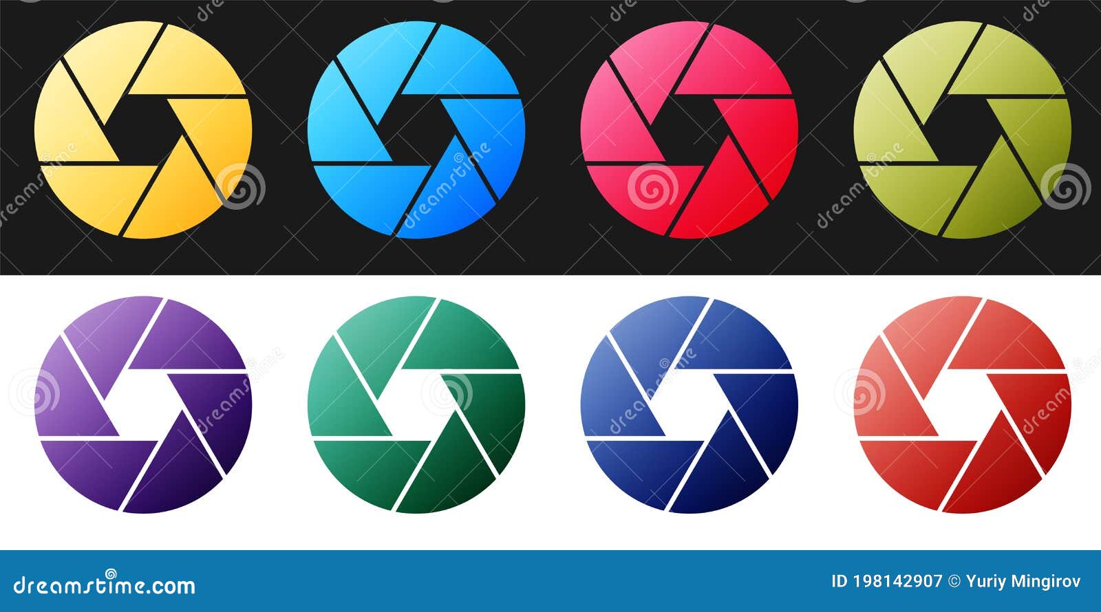 Set Camera Shutter Icon Isolated on Black and White Background. Vector ...